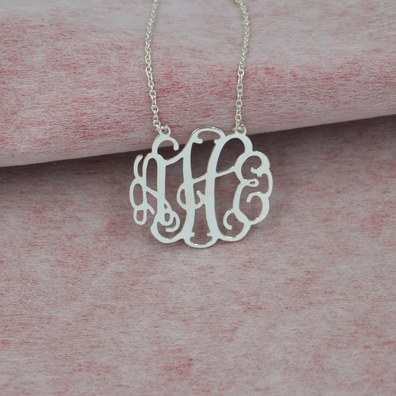 925 sterling silver monogram necklace-silver monogram initials | Etsy