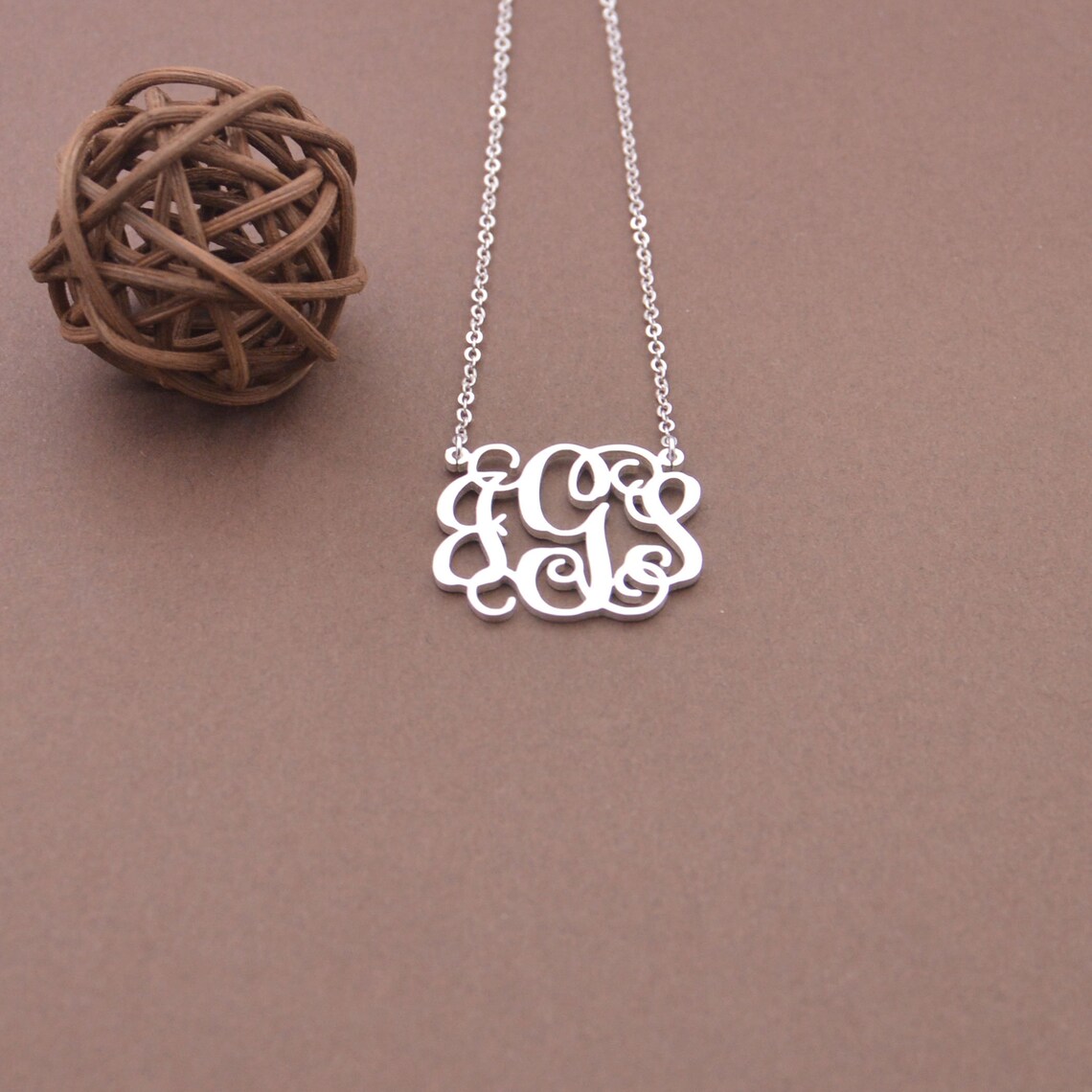 925 Sterling Silver Monogram Necklace-silver Monogram Initials - Etsy