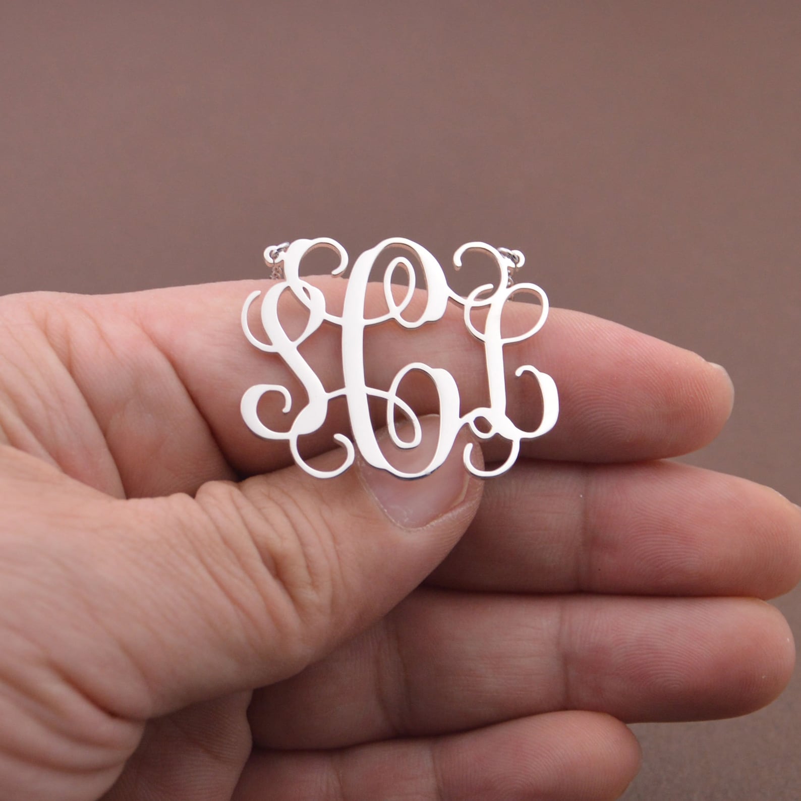 925 Sterling Silver Monogram Necklace-silver Monogram Initials Necklace ...