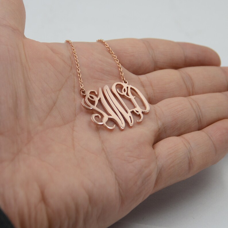 Rose gold monogram necklace-monogrammed gift-925 silver plated | Etsy