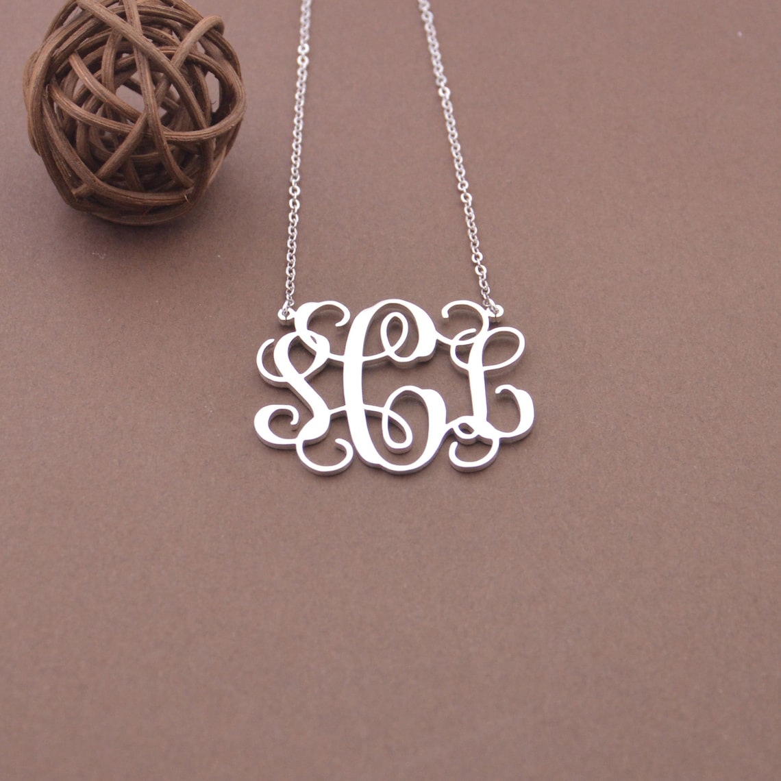 925 Sterling Silver Monogram Necklace-silver Monogram Initials Necklace ...