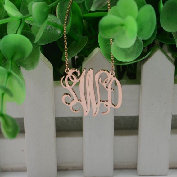 Rose gold monogram necklace-monogrammed gift-925 silver plated | Etsy