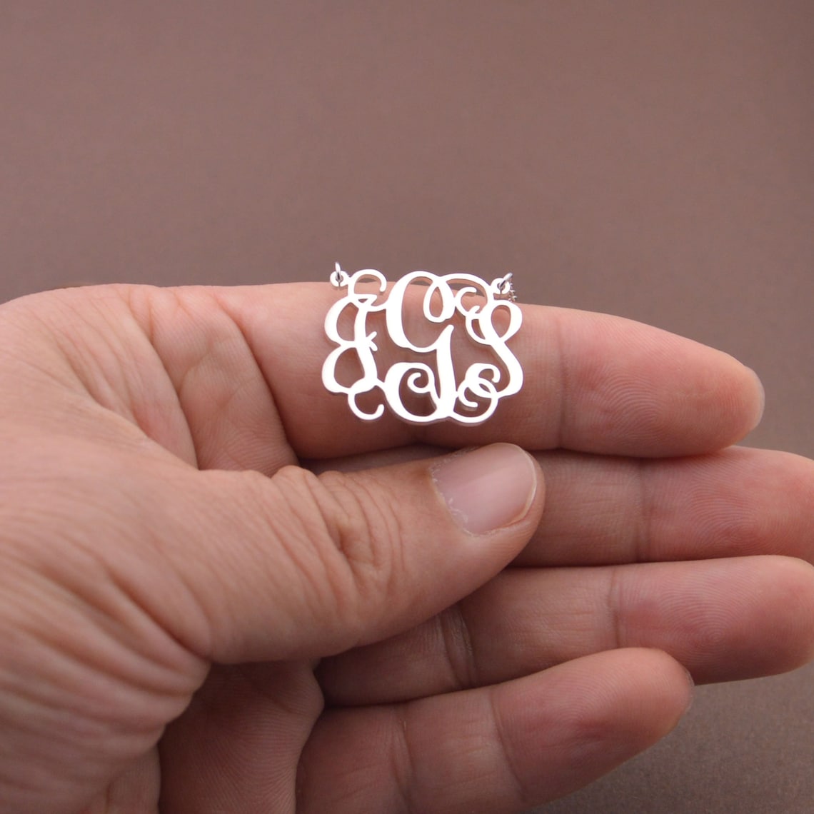 925 Sterling Silver Monogram Necklace-silver Monogram Initials - Etsy