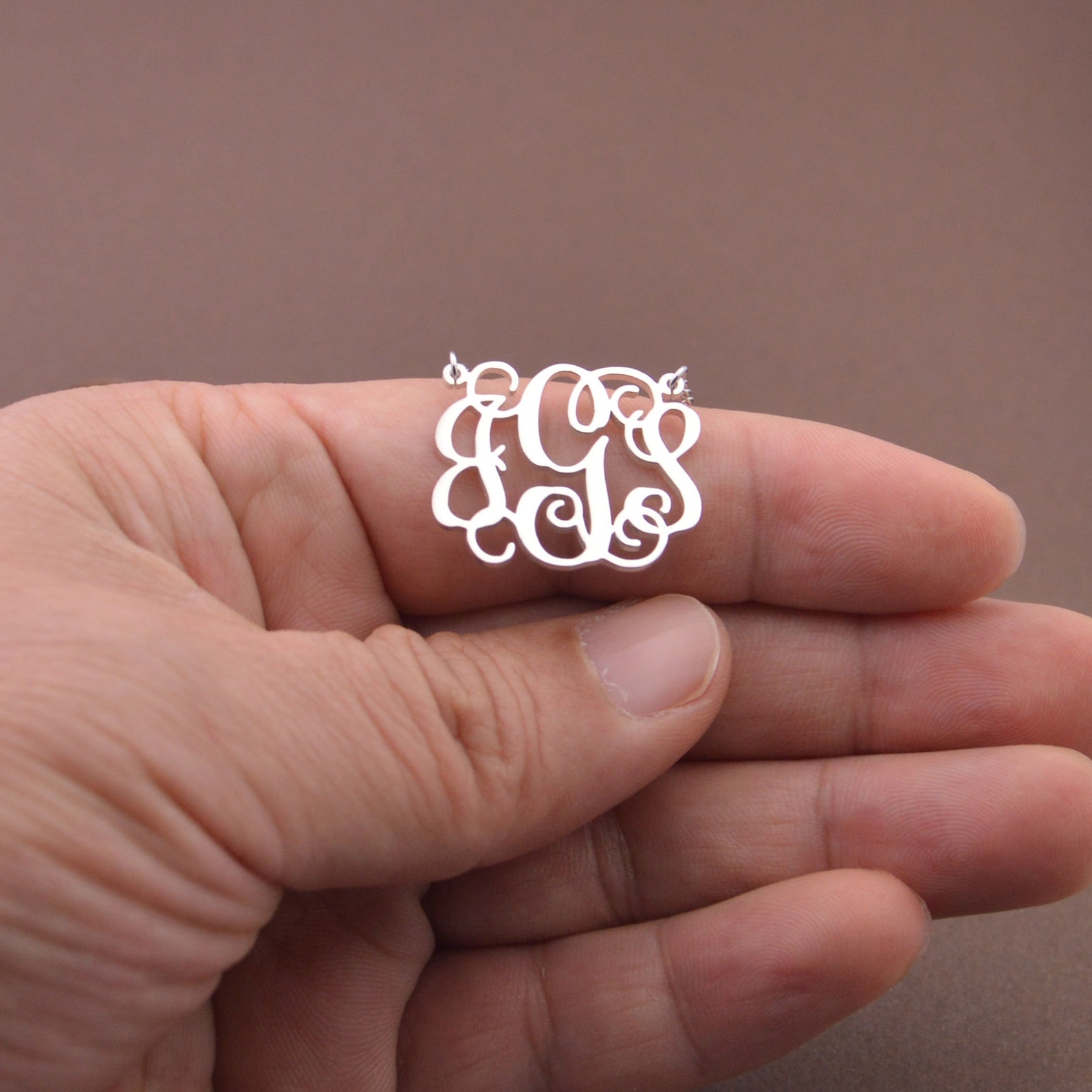 925 Sterling Silver Monogram Necklace-silver Monogram Initials Necklace ...