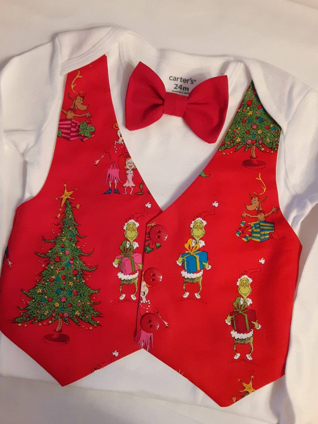 Christmas Grinch Vest Suit W Bodysuit Bow Tie Black Pants GRINCH Red or ...