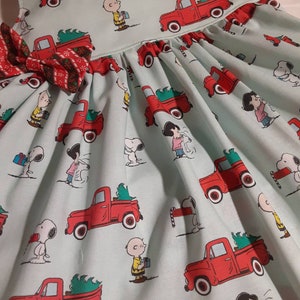 SNOOPY Christmas Dress Charlie Brown Lucy Red Truck Dress Red Truck Snoopy Dress Peanuts ...