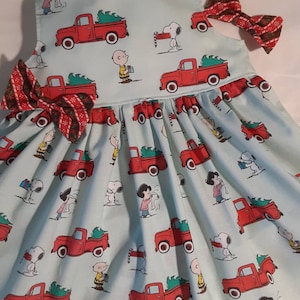 SNOOPY Christmas Dress Charlie Brown Lucy Red Truck Dress Red Truck Snoopy Dress Peanuts ...