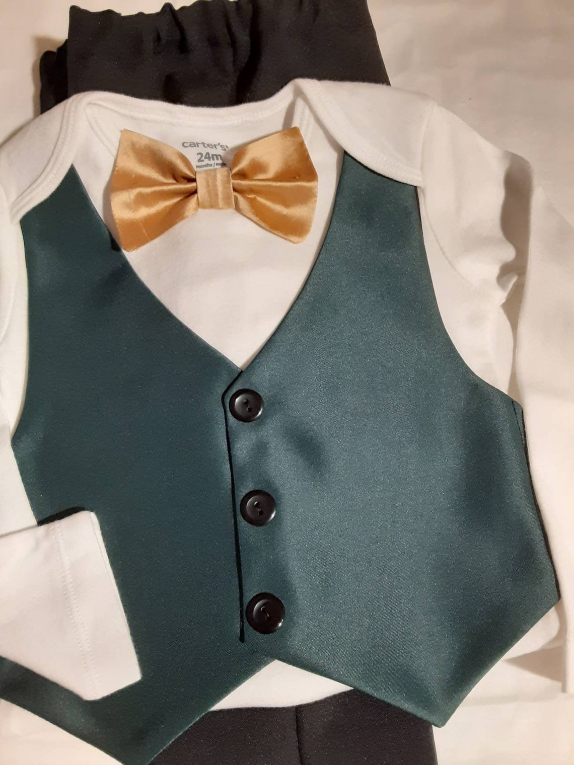 Baby Suit Christmas Suit Emerald Green Vest Gold Bow Tie or - Etsy