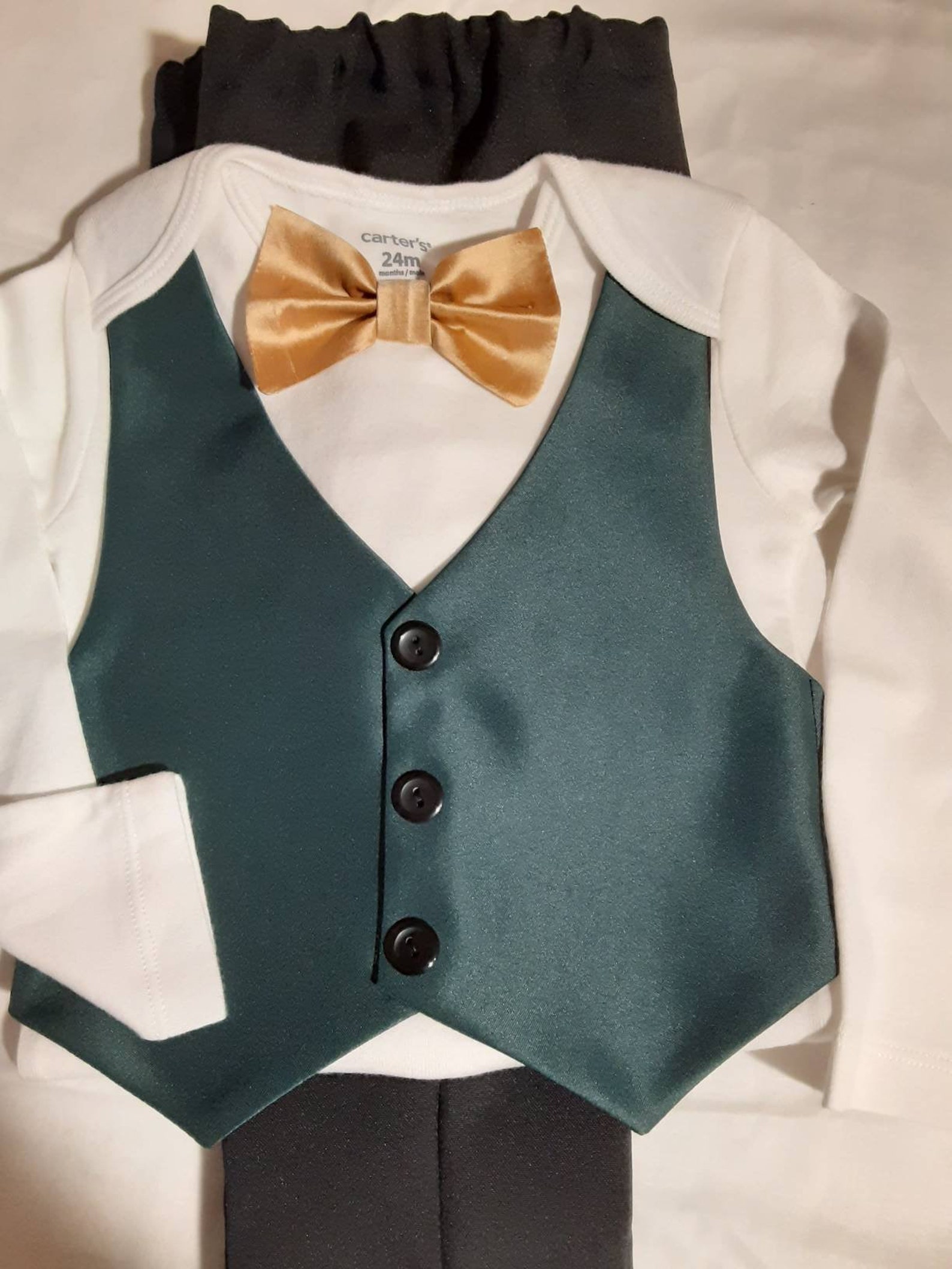 Baby Suit Christmas Suit Emerald Green Vest Gold Bow Tie or - Etsy