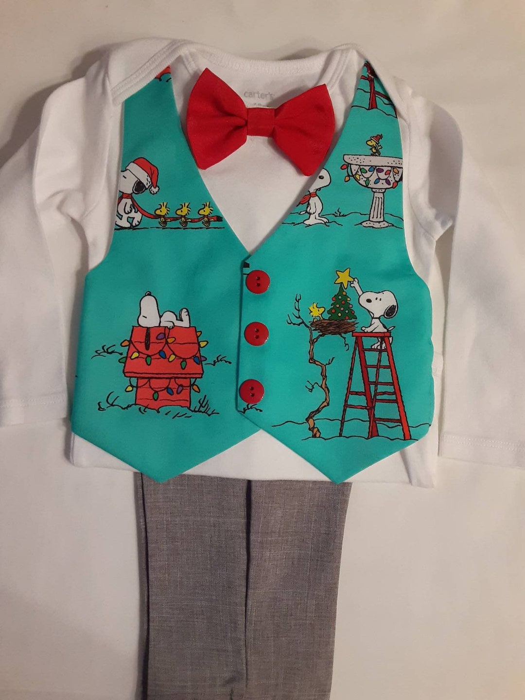 Snoopy Christmas Vest Outfit Suit Carter's Bodysuit Vest Bow Tie Add ...