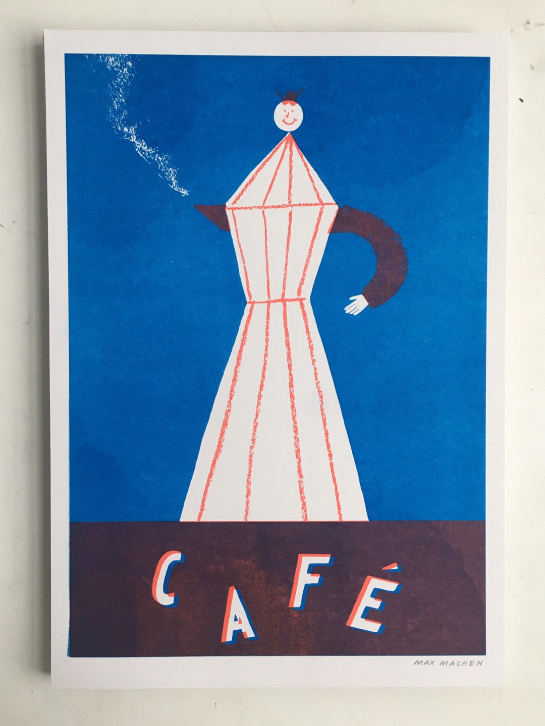 A4 Riso Print of a Happy Coffee Pot - Etsy