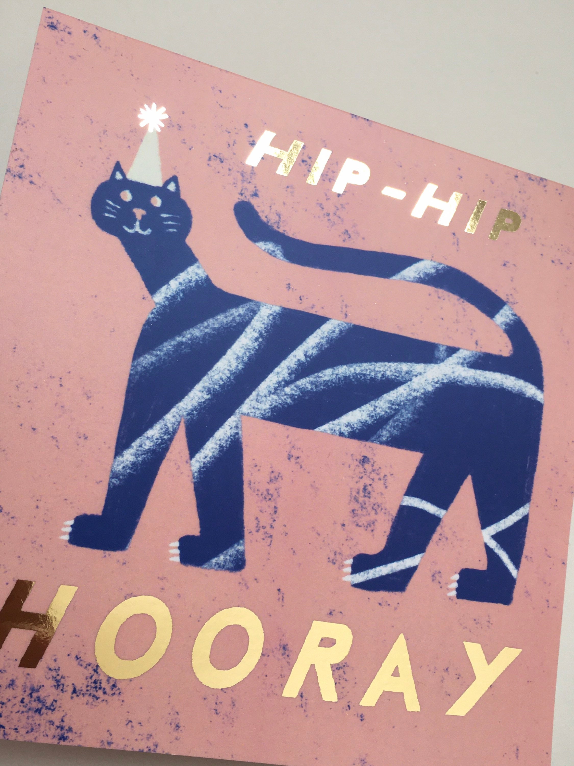 Hip Hip Hooray Cat Gold Foiled Blank Card - Etsy