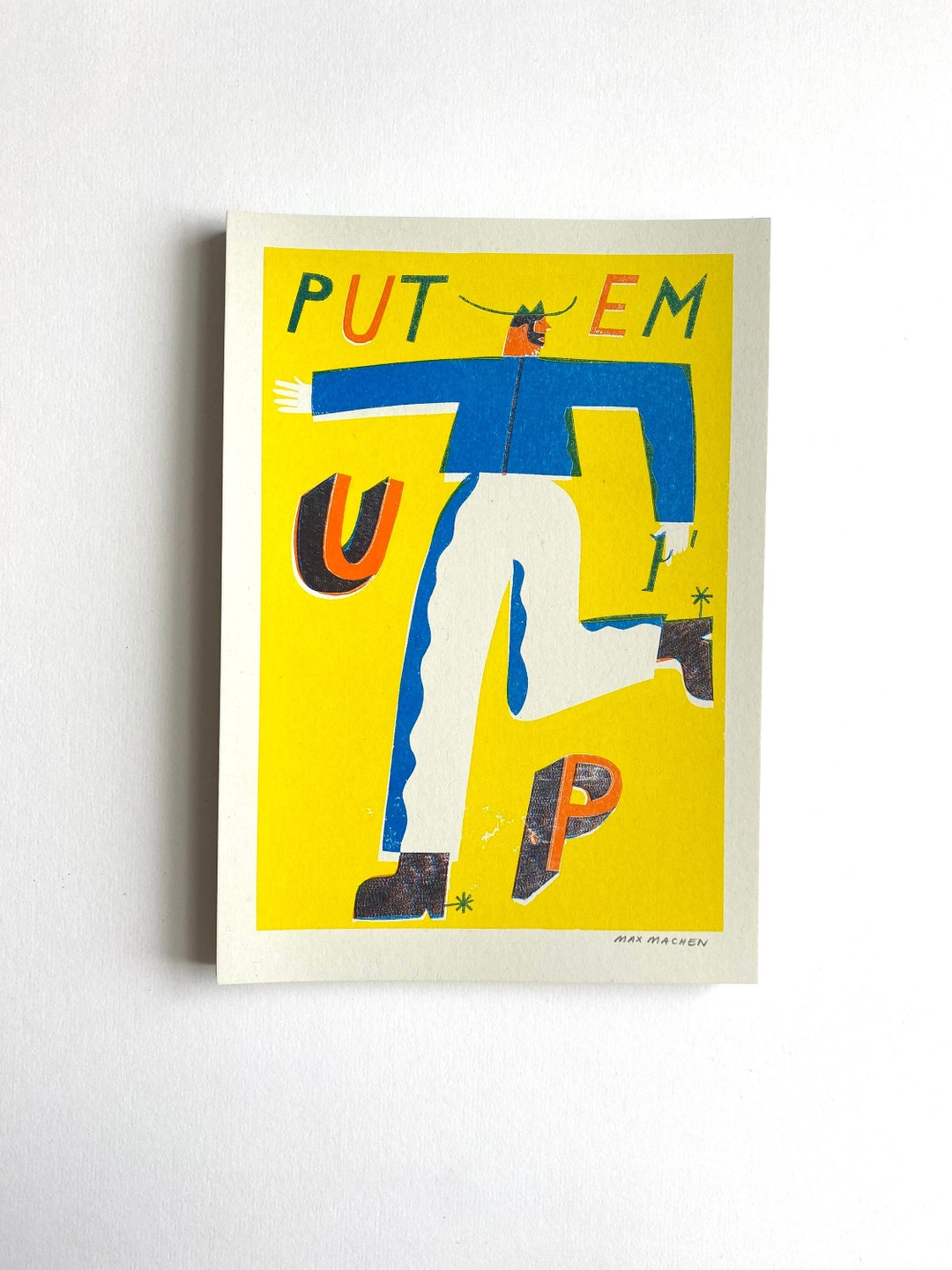 Put Em Up 3 Colour A5 Cowboy Riso Print - Etsy