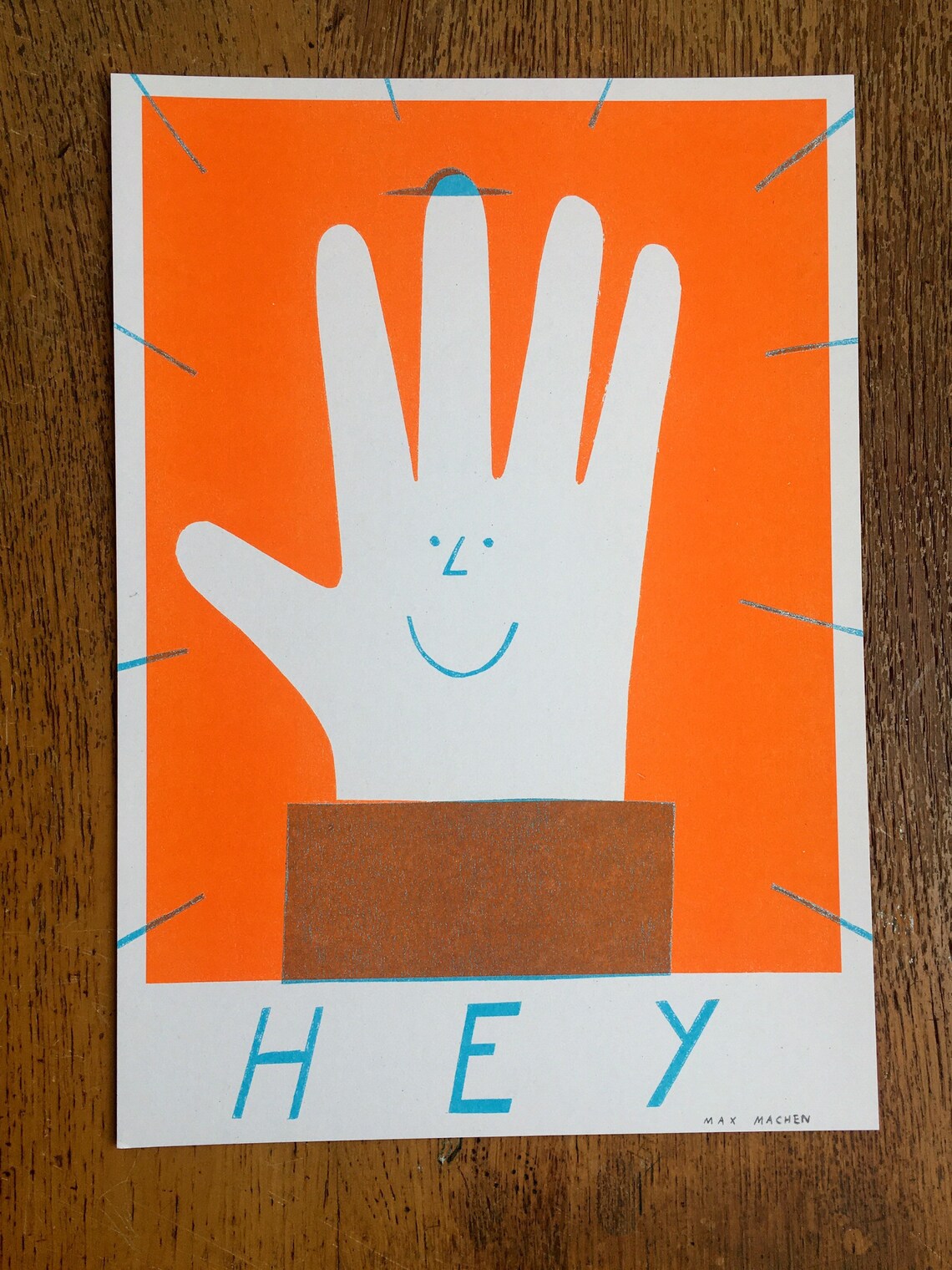 A4 2 Colour Hey Hand in Little Hat Risograph Print - Etsy