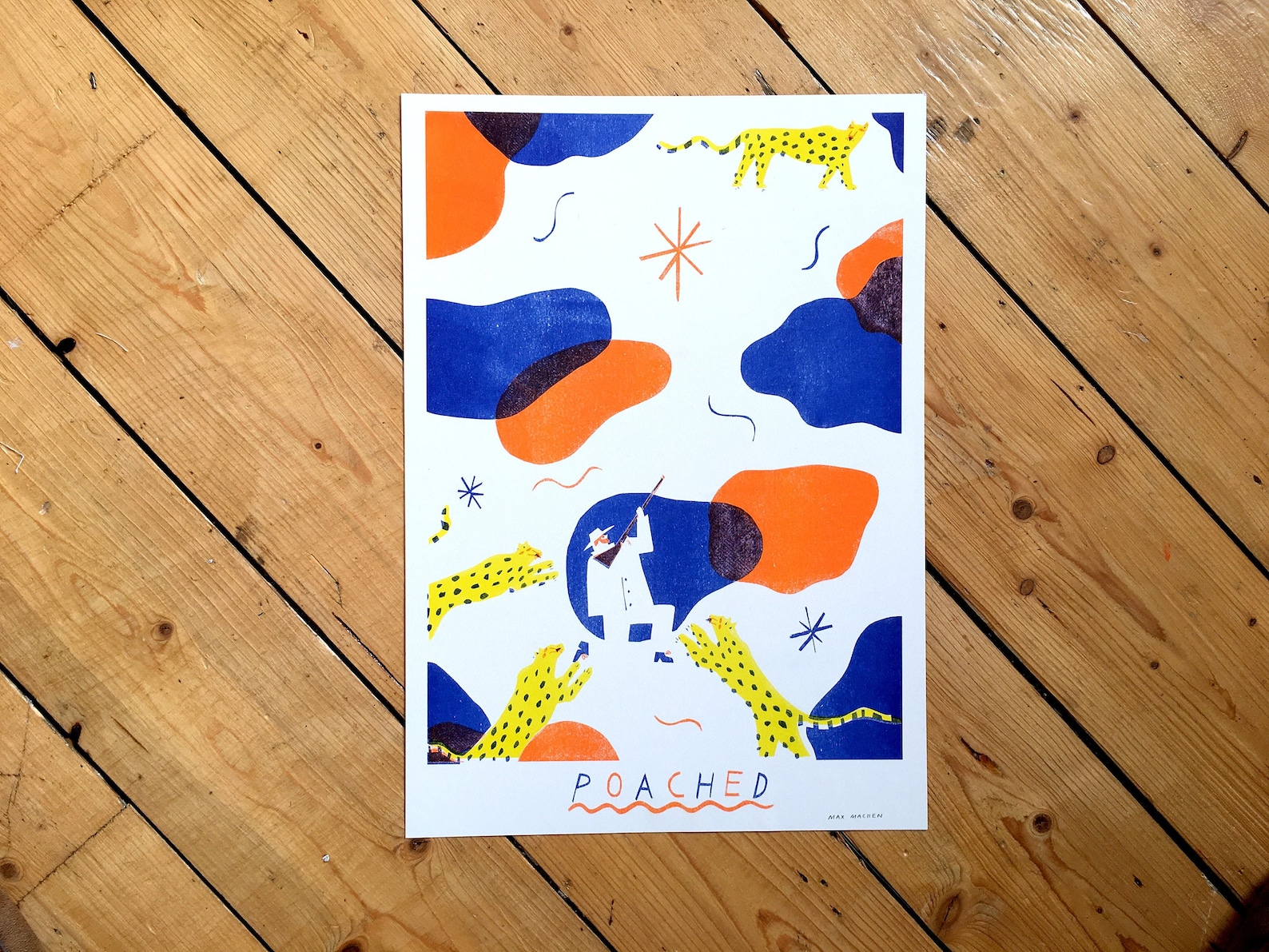 A3 3 Colour Poached Risograph Print Poster - Etsy UK