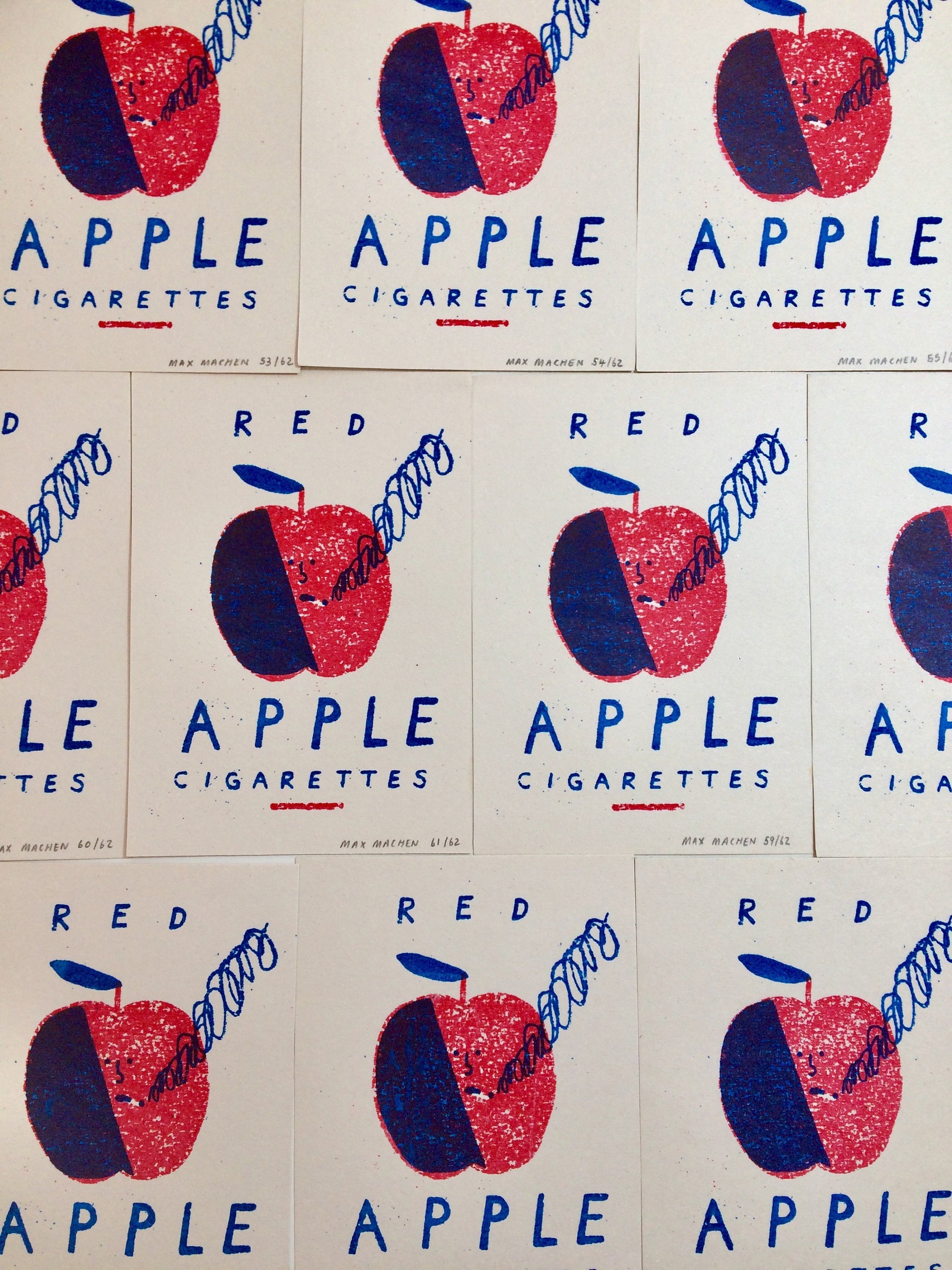 Small 2 Colour Red Apple Cigarettes Gocco Print - Etsy UK