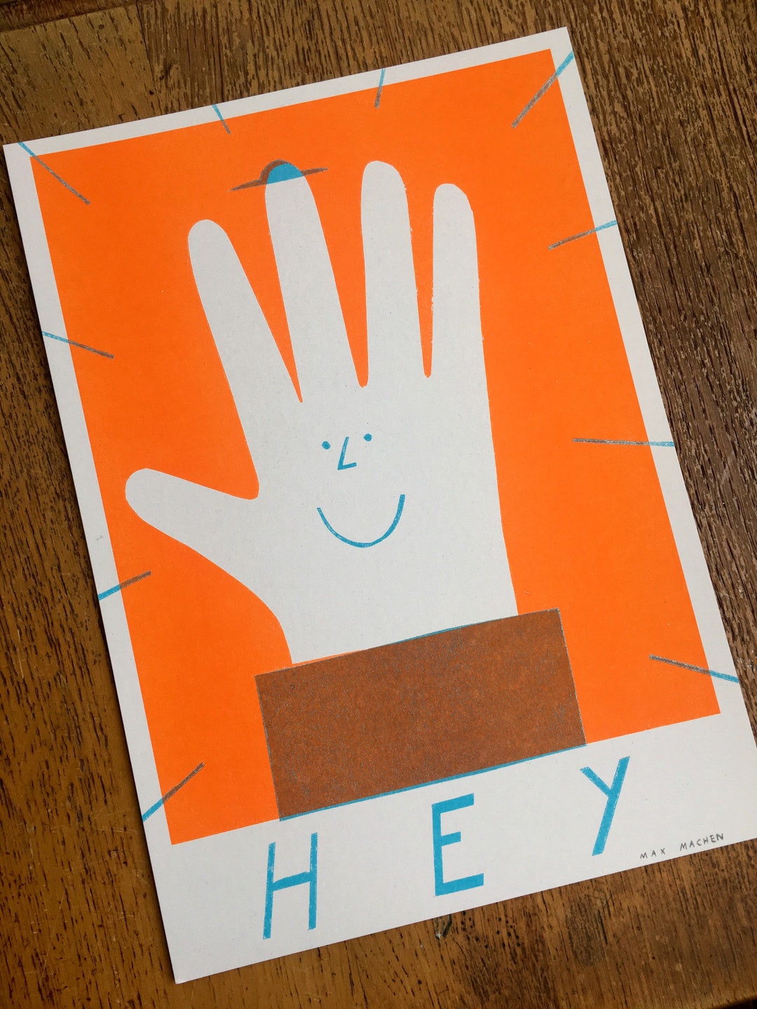 A4 2 Colour Hey Hand in Little Hat Risograph Print - Etsy