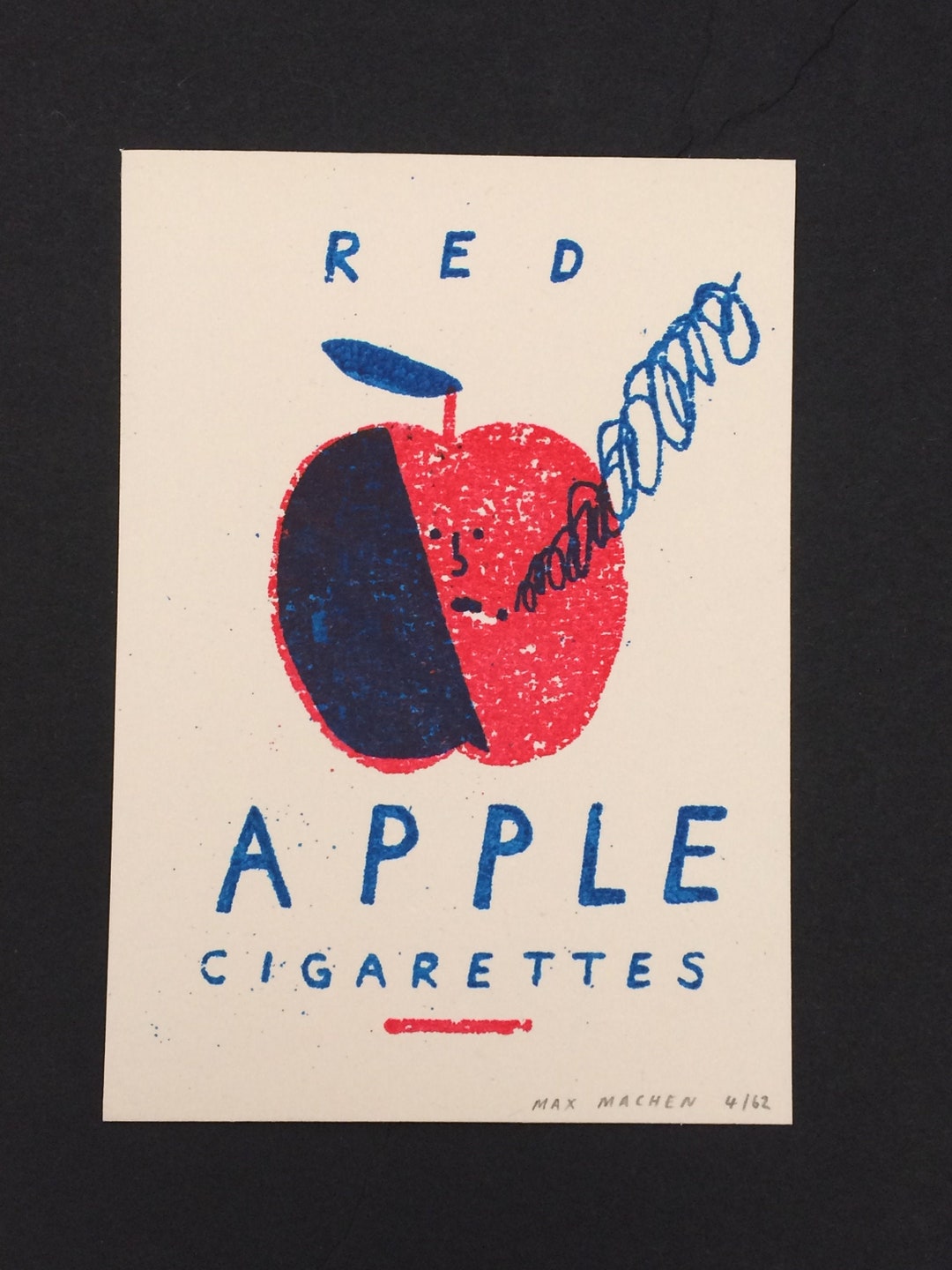 Small 2 Colour Red Apple Cigarettes Gocco Print - Etsy