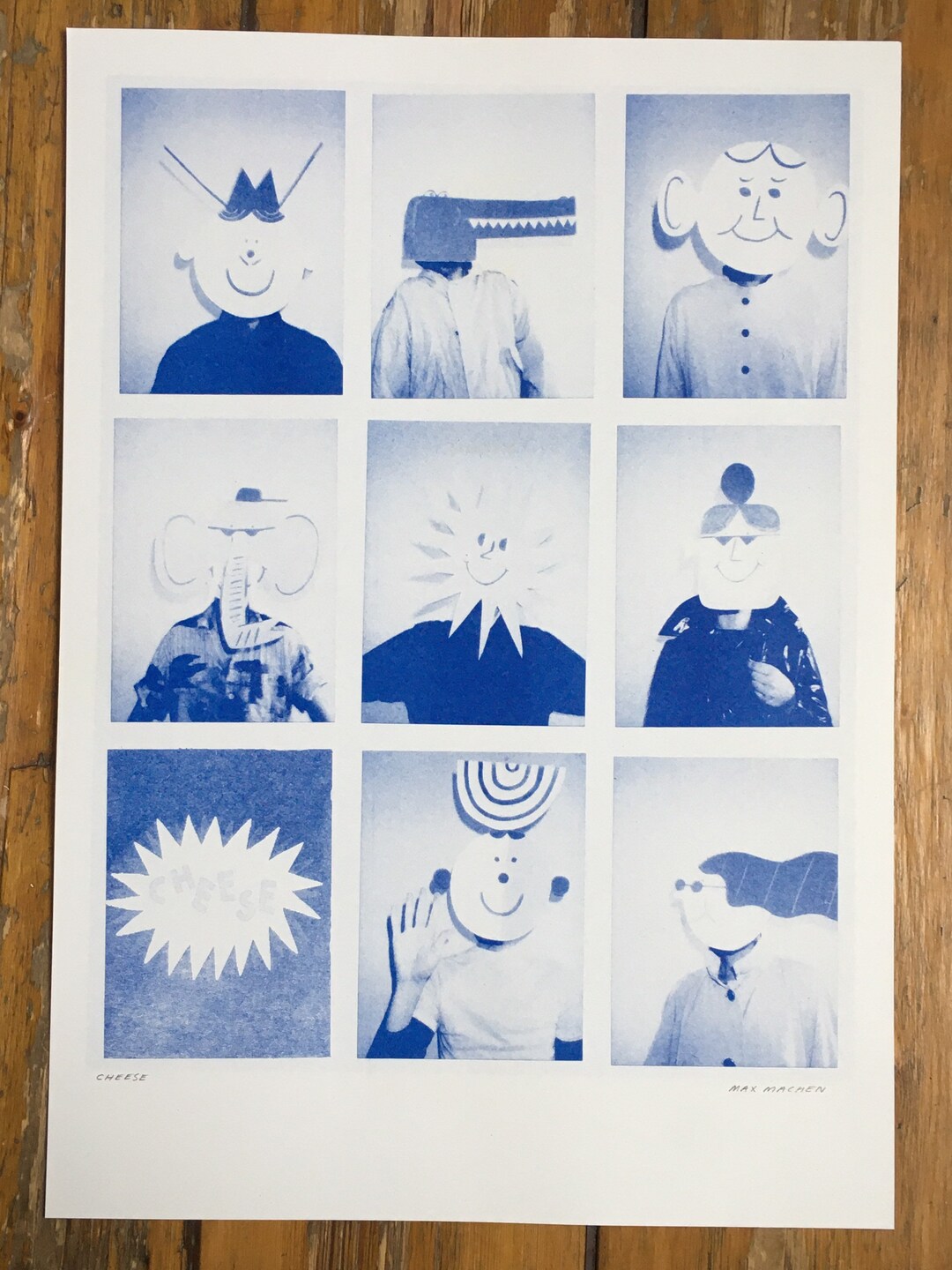 A3 Cheese Characters in Masks Risograph Print on Pink or White Paper - Etsy