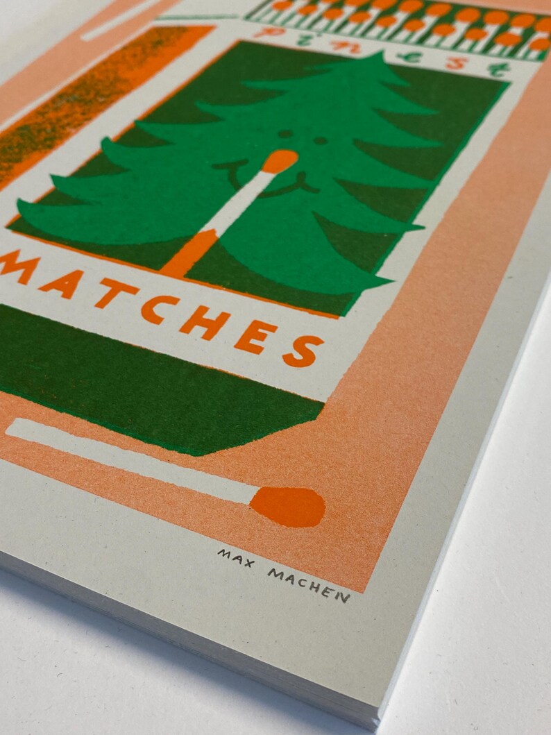 Pinest Matches Matchbox 2 Colour Risograph Print A7 - A4 Sizes - Etsy