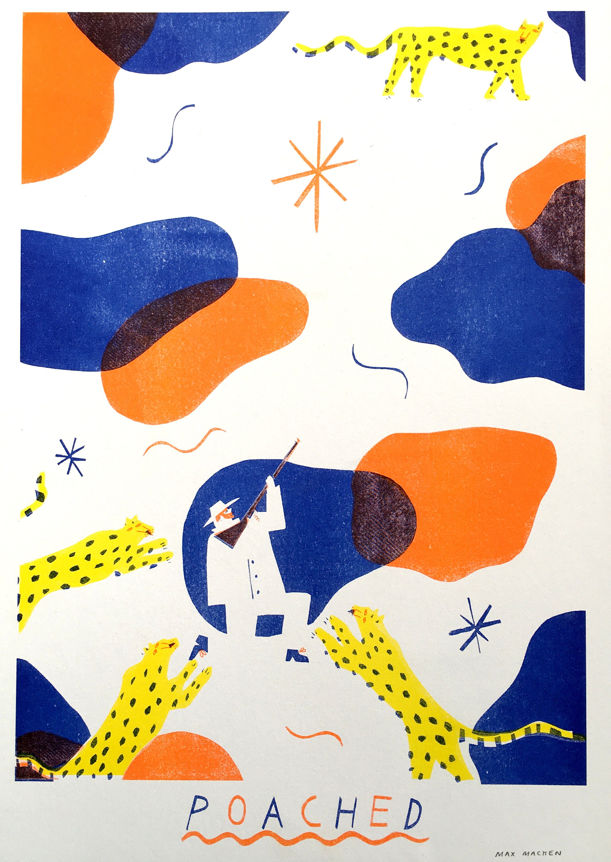 A3 3 Colour Poached Risograph Print Poster - Etsy UK