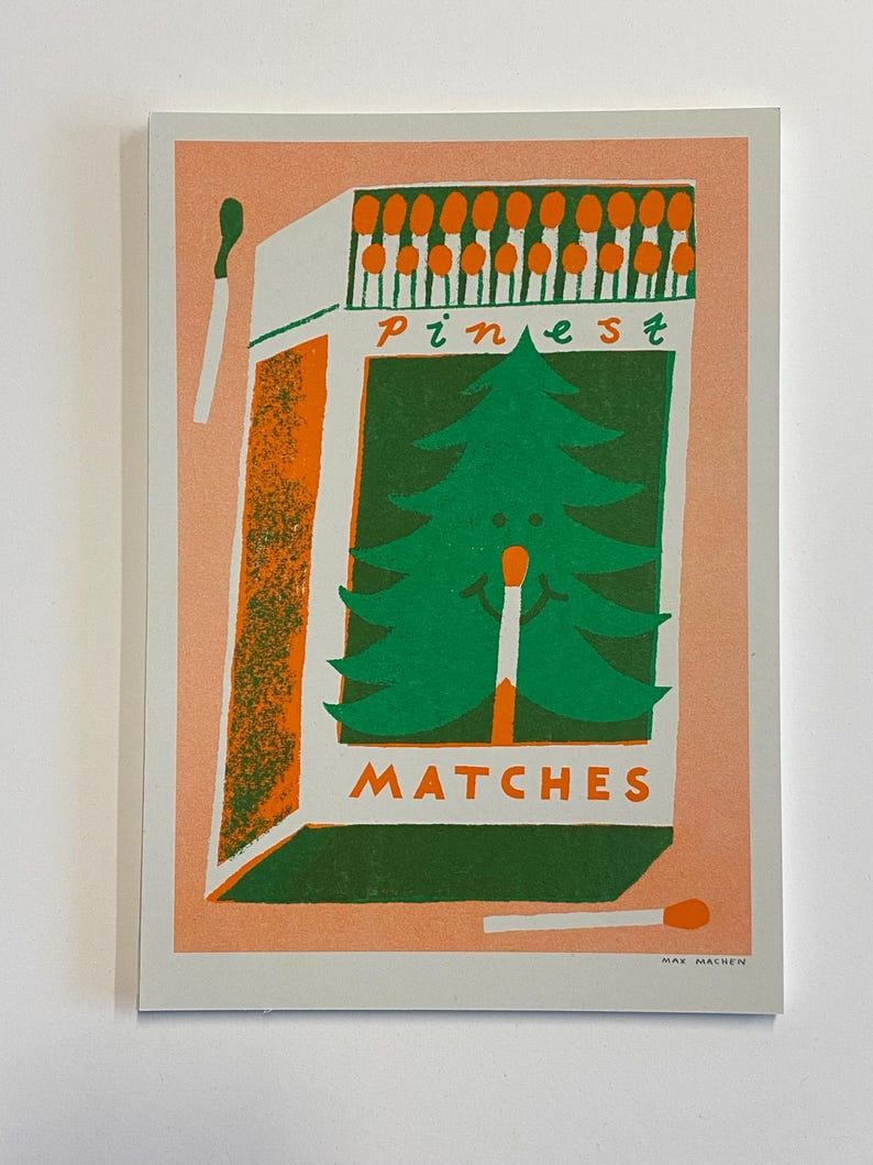 Pinest Matches Matchbox 2 Colour Risograph Print A7 - A4 Sizes - Etsy