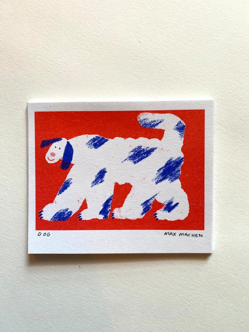 Red Mini Dog Riso Print - Etsy