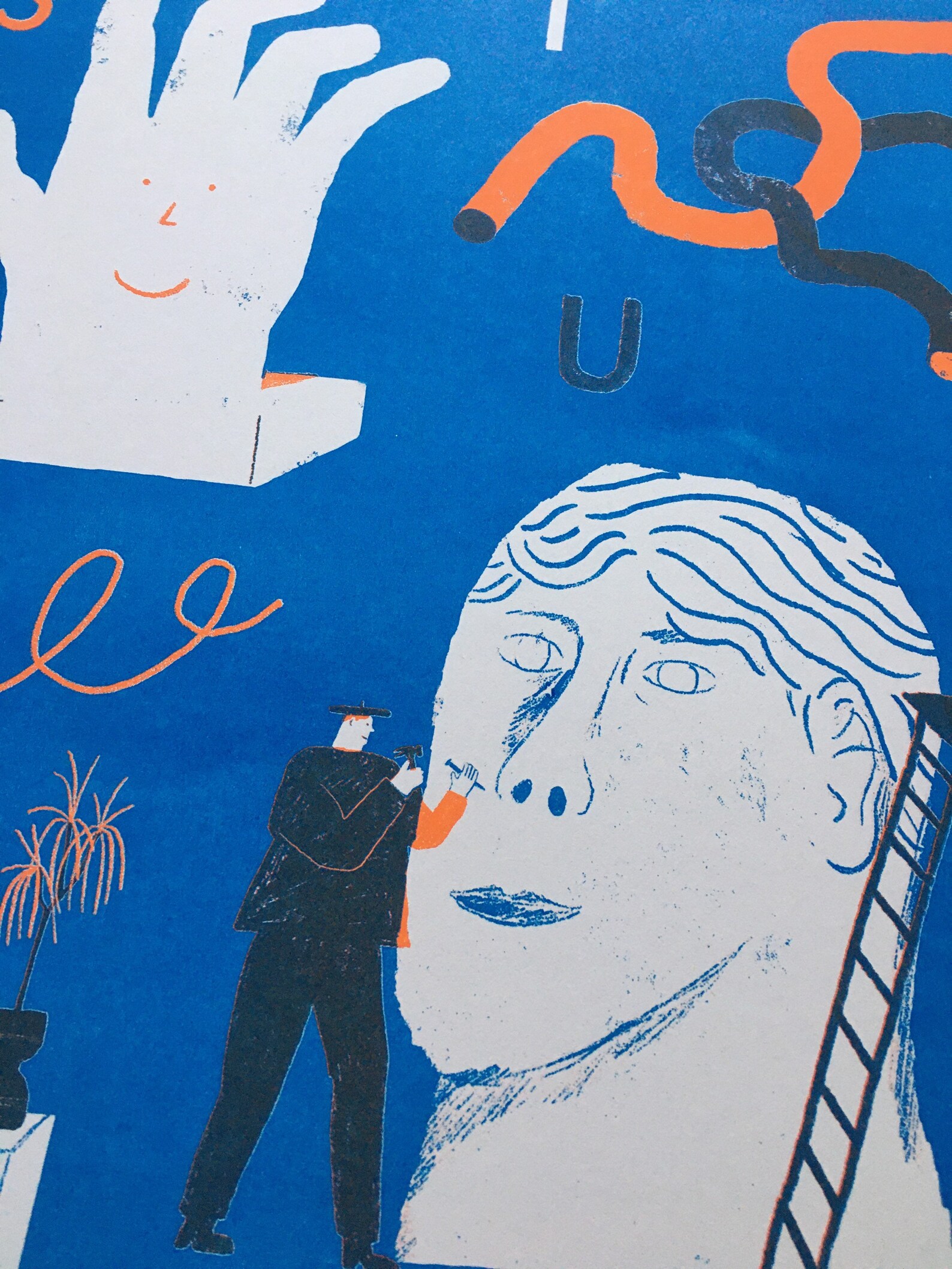 A3 2 Colour Risograph Print of a Sculptors Studio - Etsy