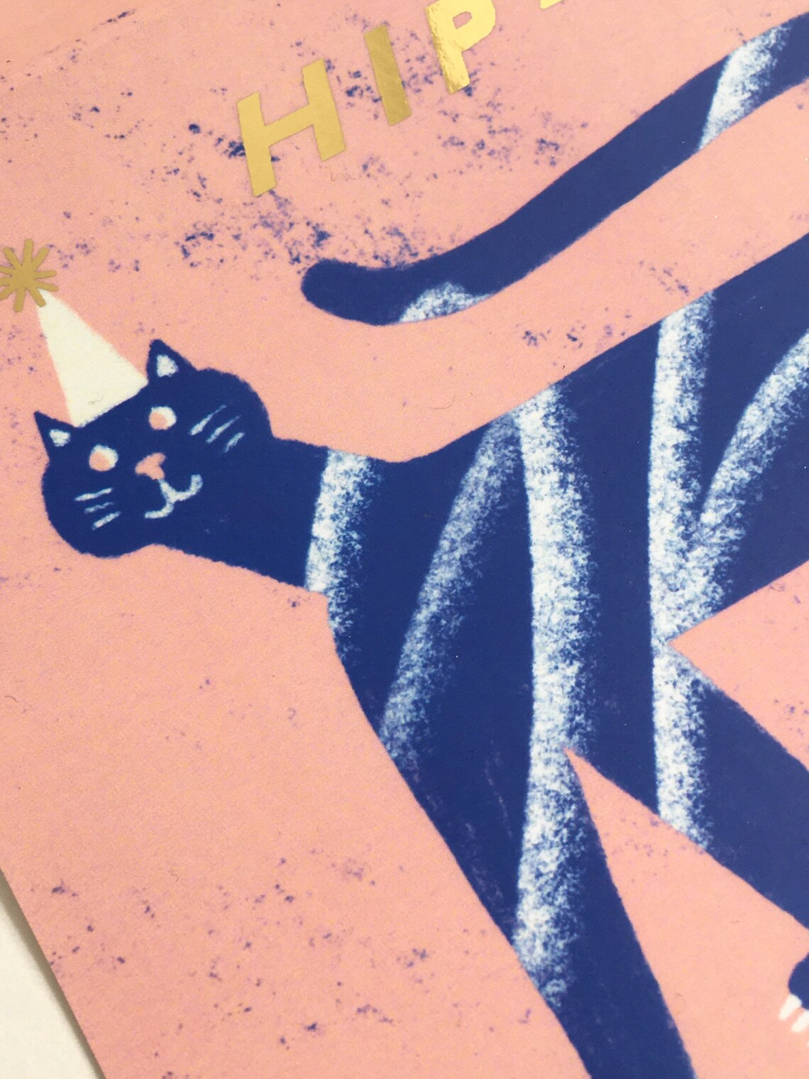 Hip Hip Hooray Cat Gold Foiled Blank Card - Etsy