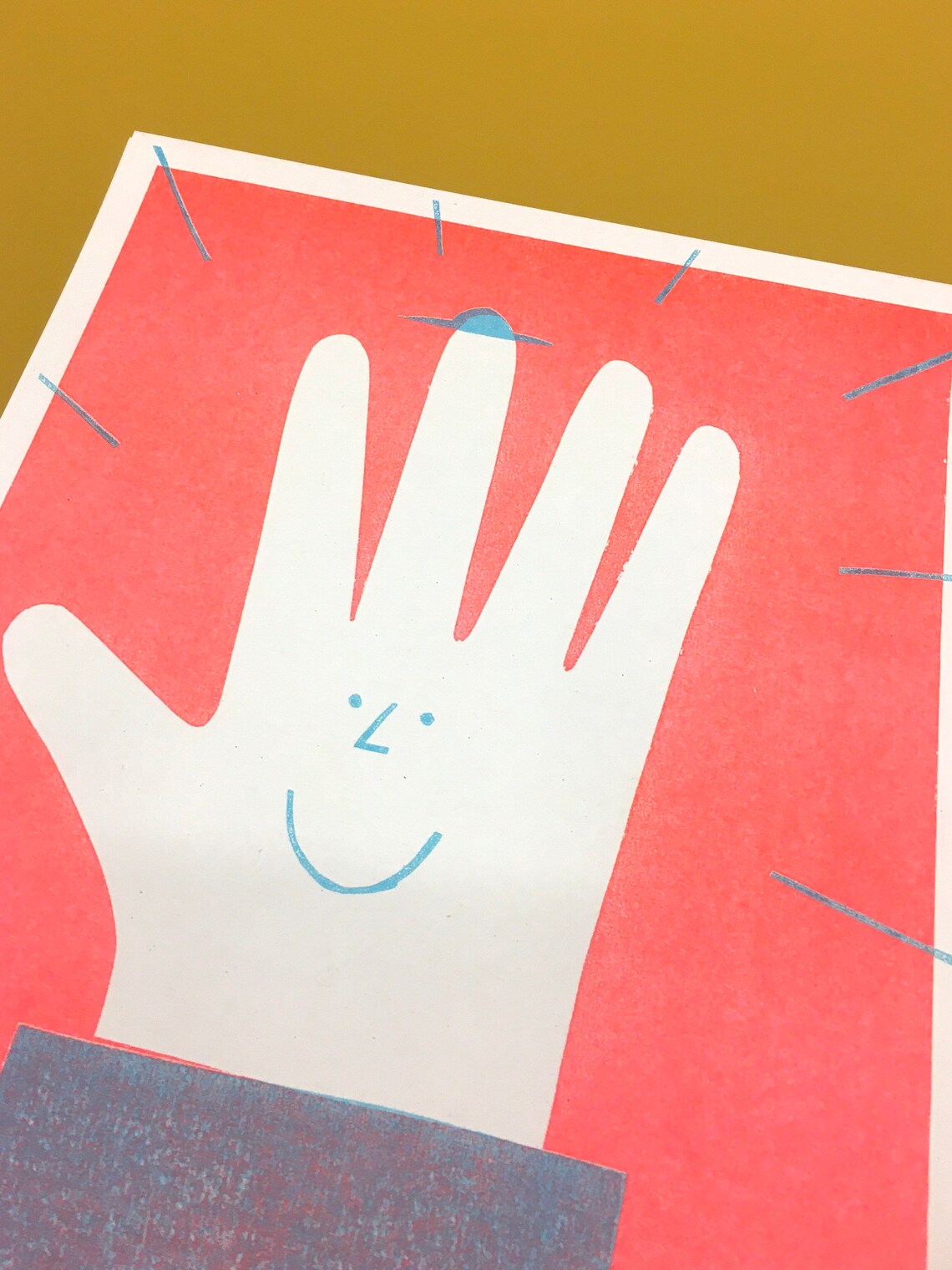 A4 2 Colour Hey Hand in Little Hat Risograph Print | Etsy