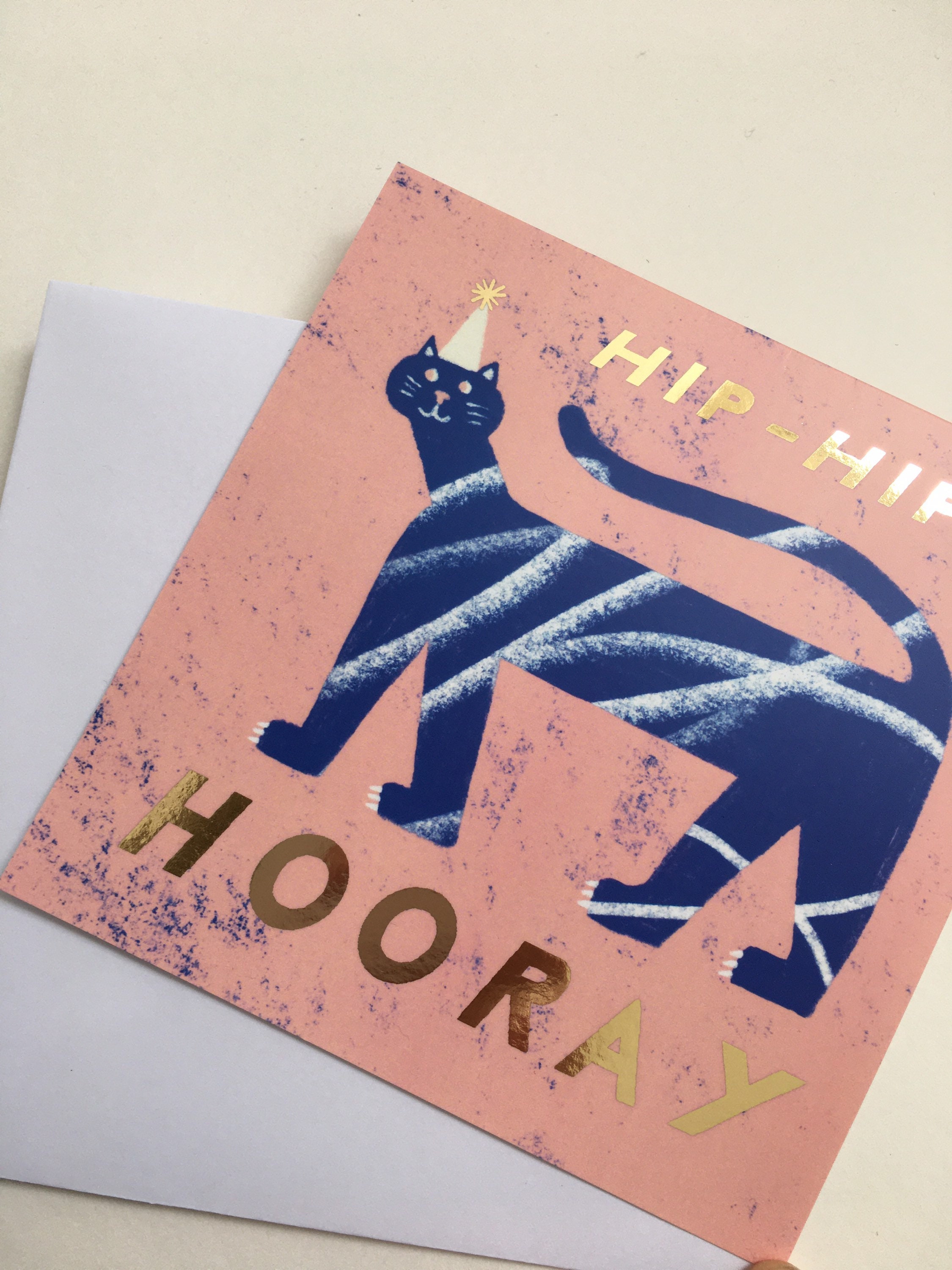 Hip Hip Hooray Cat Gold Foiled Blank Card - Etsy