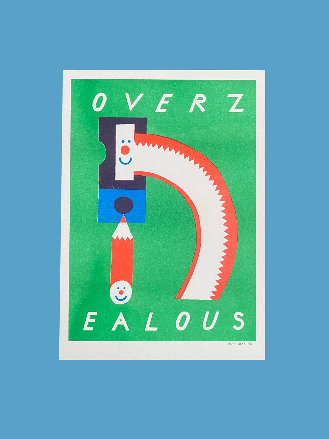 A4 3 Colour Overzealous Pencil Riso Print - Etsy