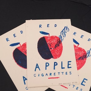 Small 2 Colour Red Apple Cigarettes Gocco Print - Etsy