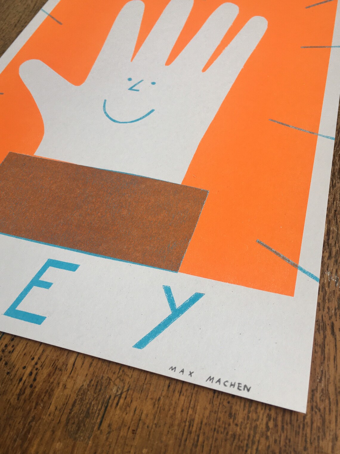 A4 2 Colour Hey Hand in Little Hat Risograph Print - Etsy