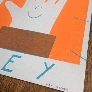 A4 2 Colour Hey Hand in Little Hat Risograph Print - Etsy