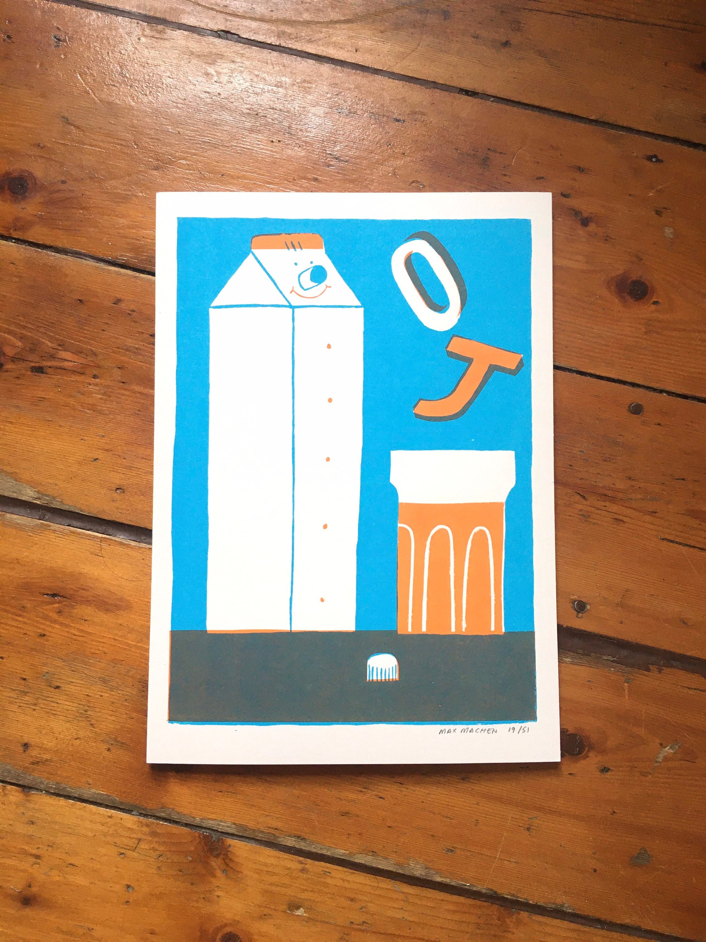 A4 2 Colour Original Orange Juice OJ Carton Screen Print | Etsy