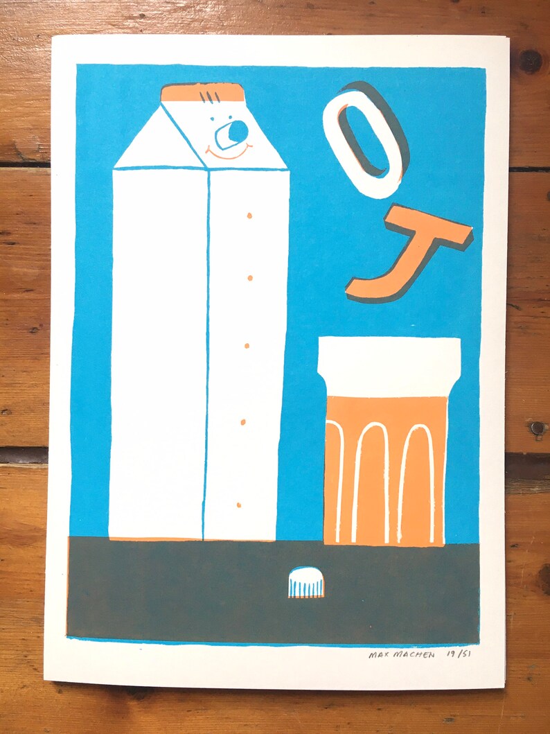 A4 2 Colour Original Orange Juice OJ Carton Screen Print - Etsy UK