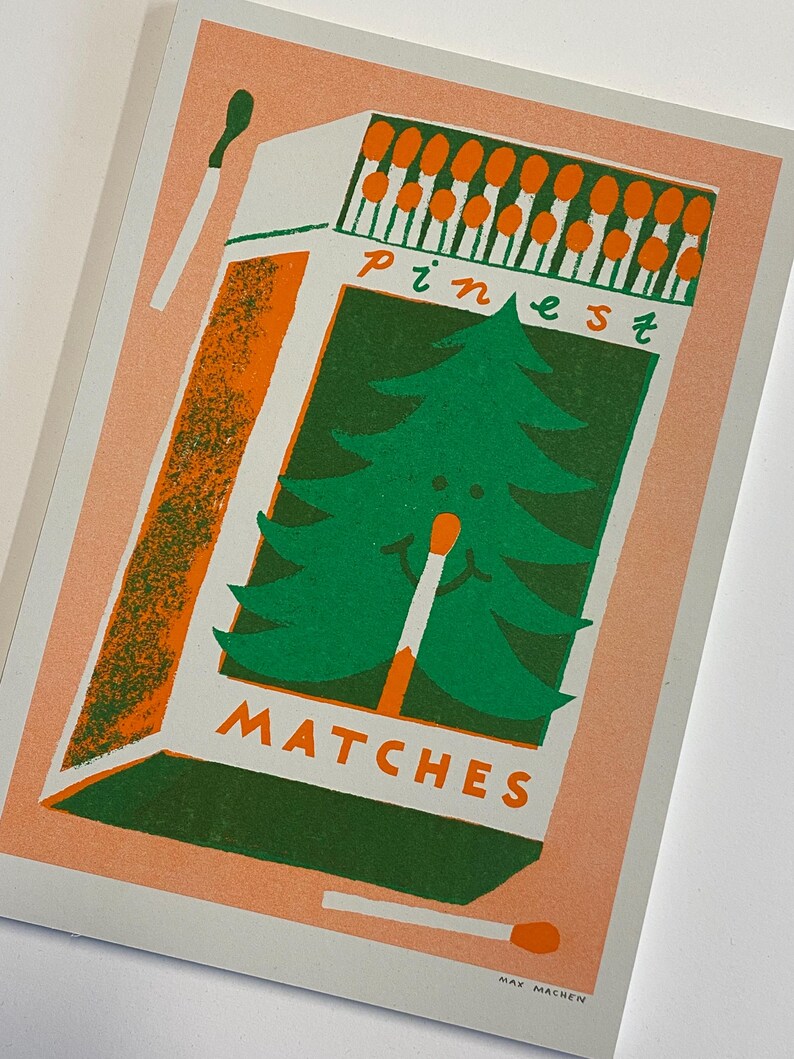 Pinest Matches Matchbox 2 Colour Risograph Print A7 - A4 Sizes - Etsy