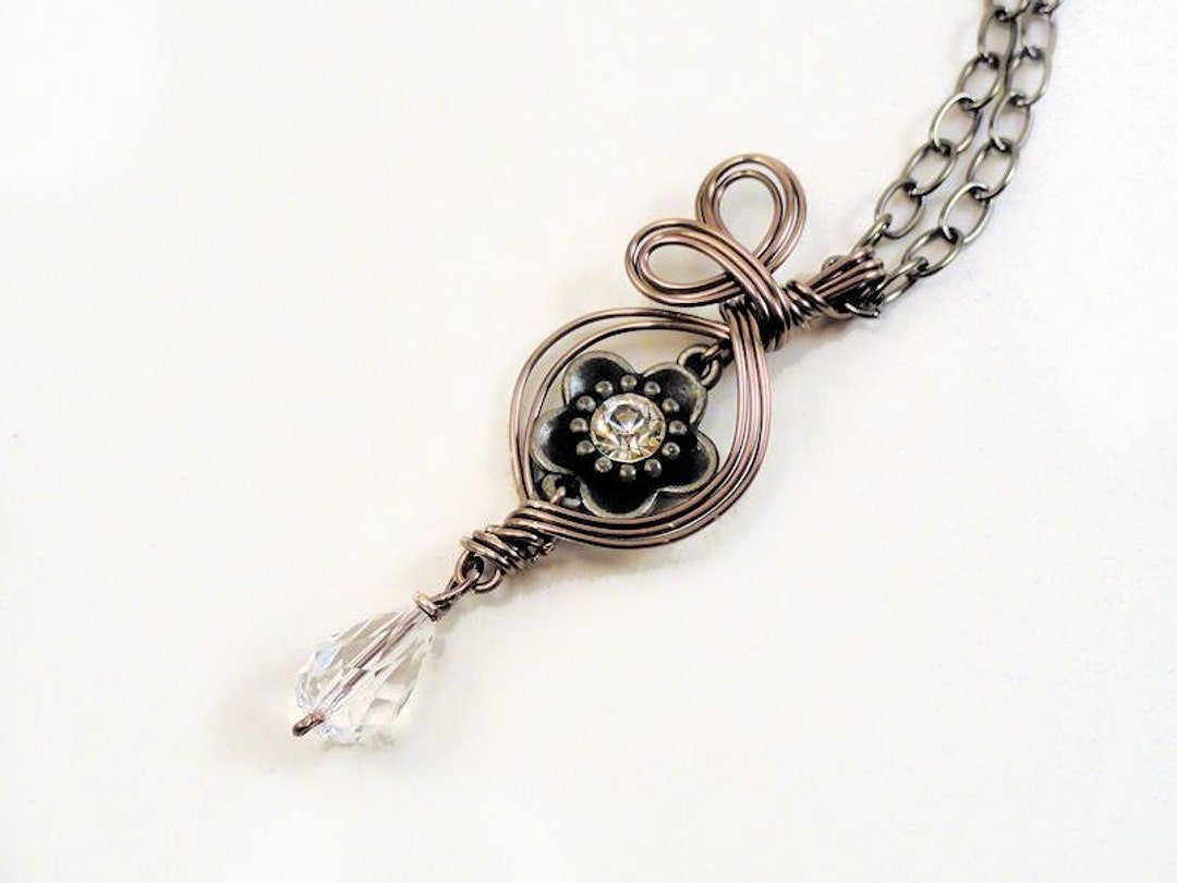 Wire Wrapped Flower Pendant Necklace, Gunmetal, 18in Necklace ...