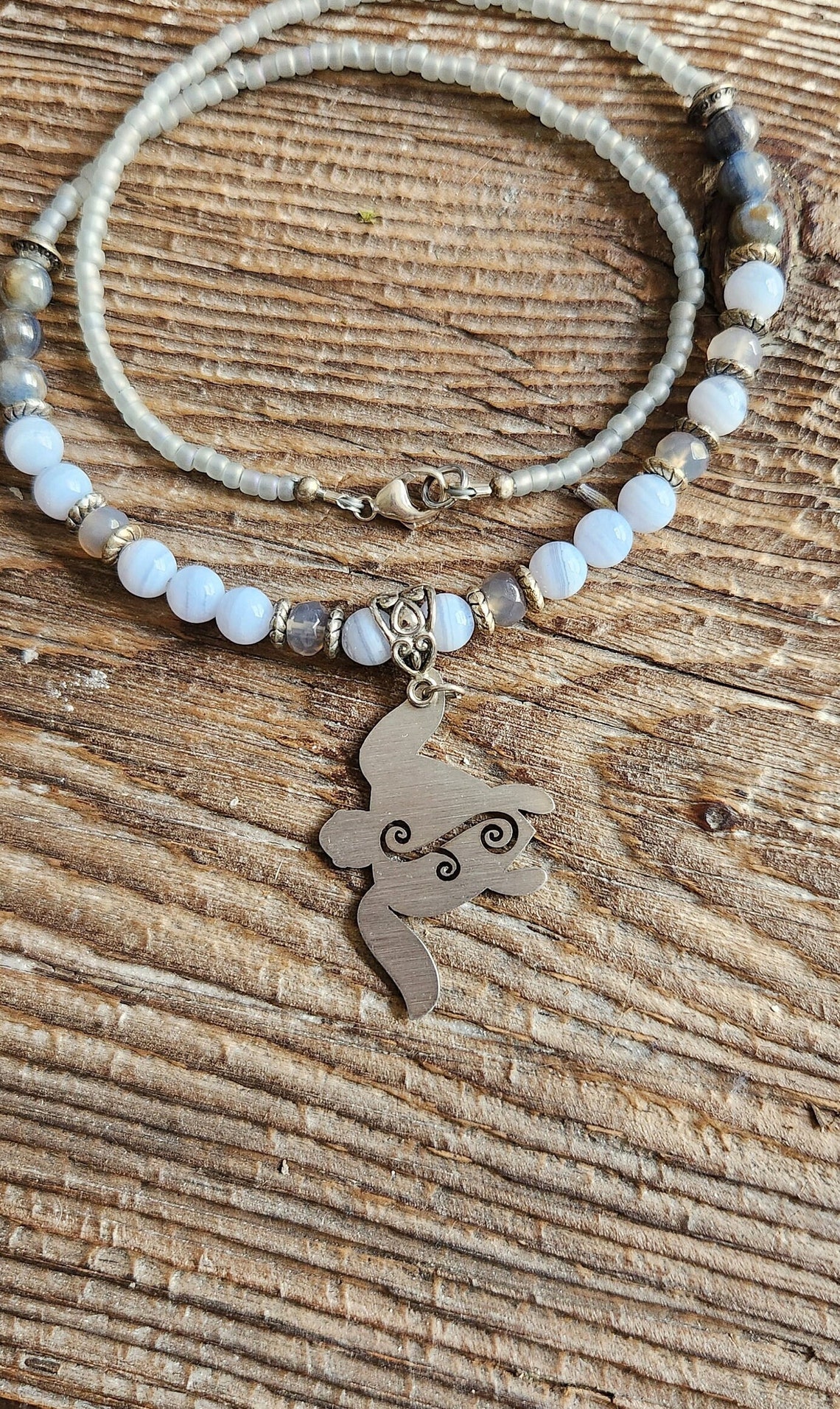 Sea Turtle Necklace, Sea Turtle Pendant, Blue Lace Agate, Labradorite ...