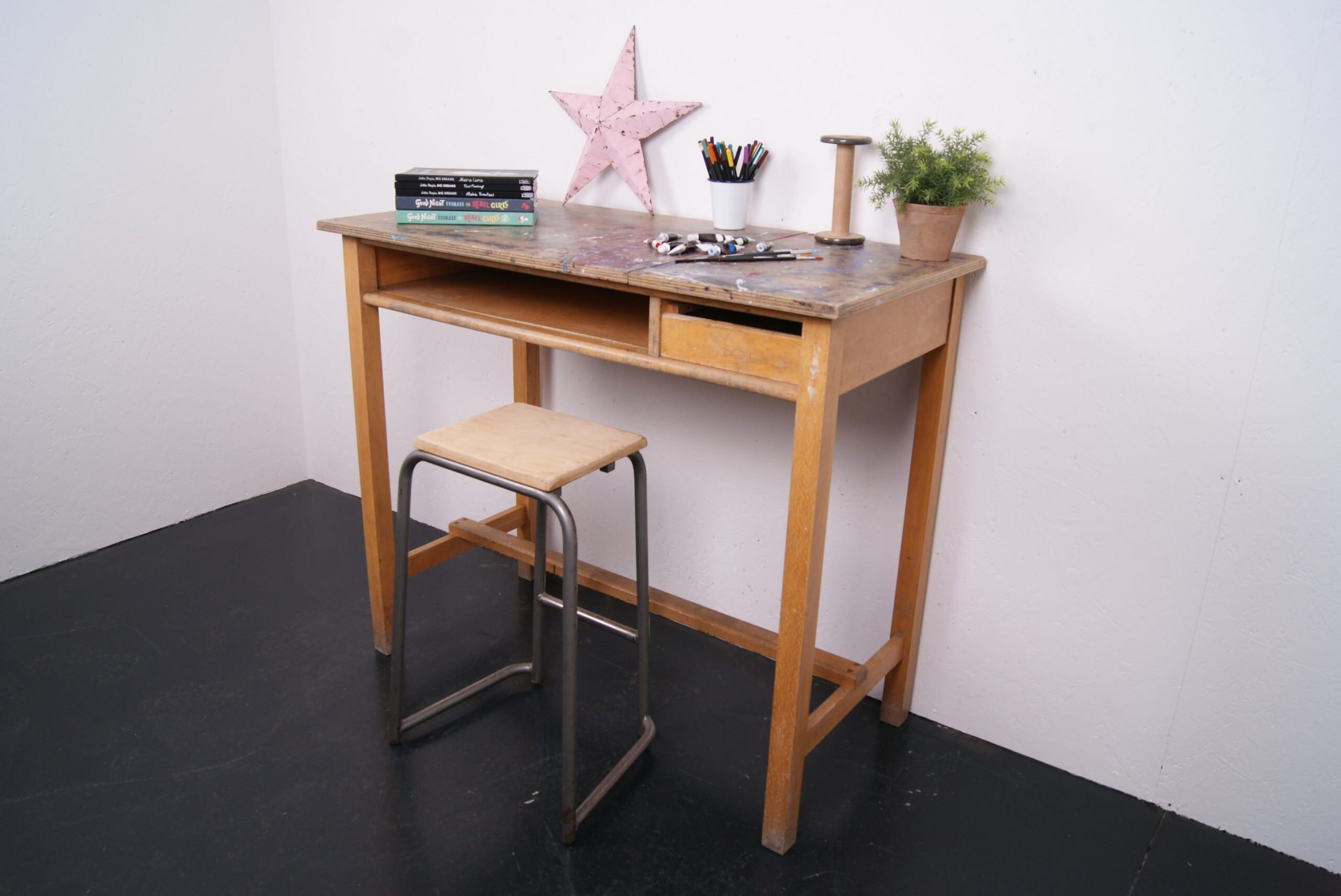 Vintage Childrens Metal Legged Stools Art Stool Retro Seating Rustic ...