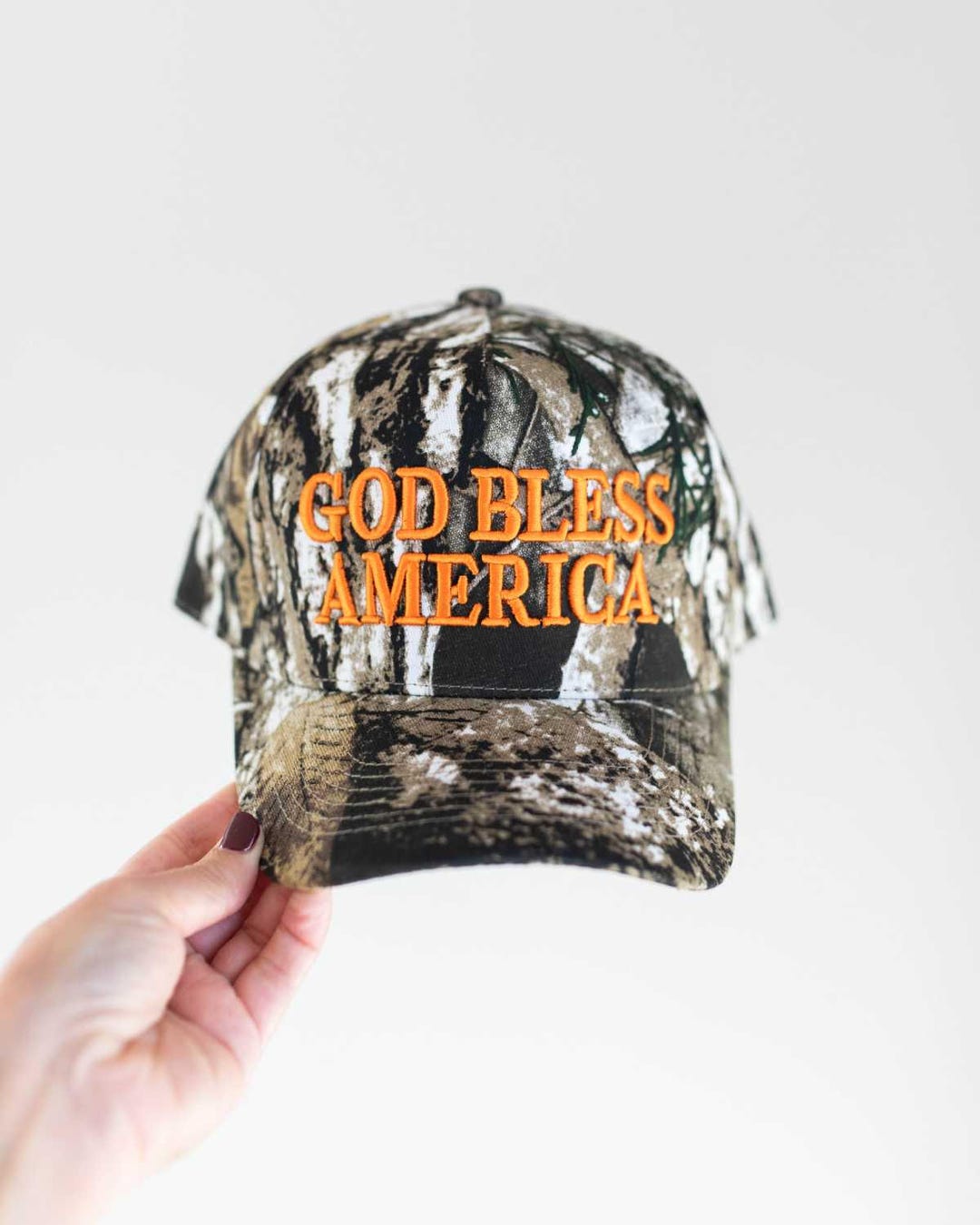 God Bless America Hat Camo & Orange Unisex Cap Adjustable Patriot ...