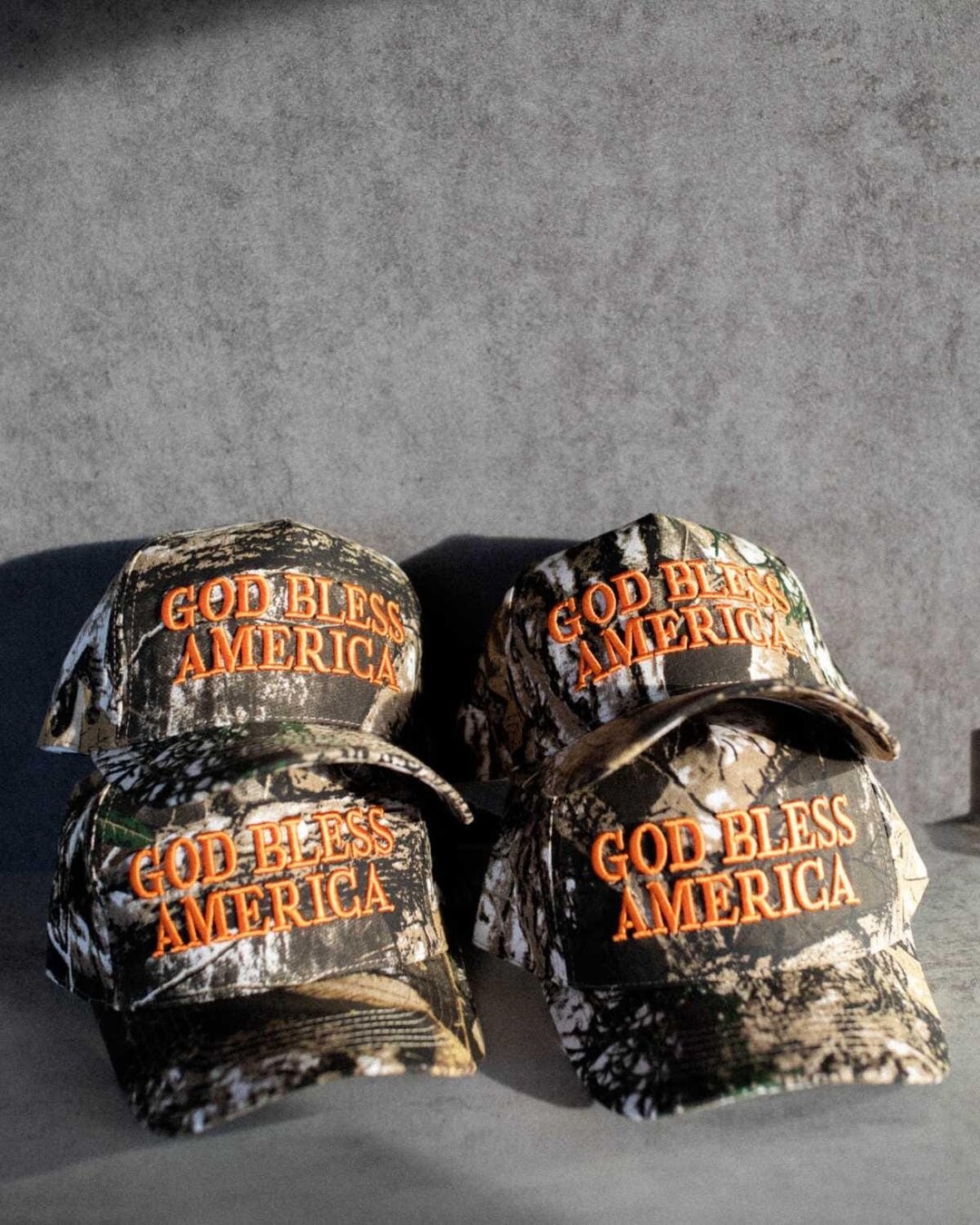 God Bless America Hat | Camo & Orange | Unisex Cap | Adjustable ...