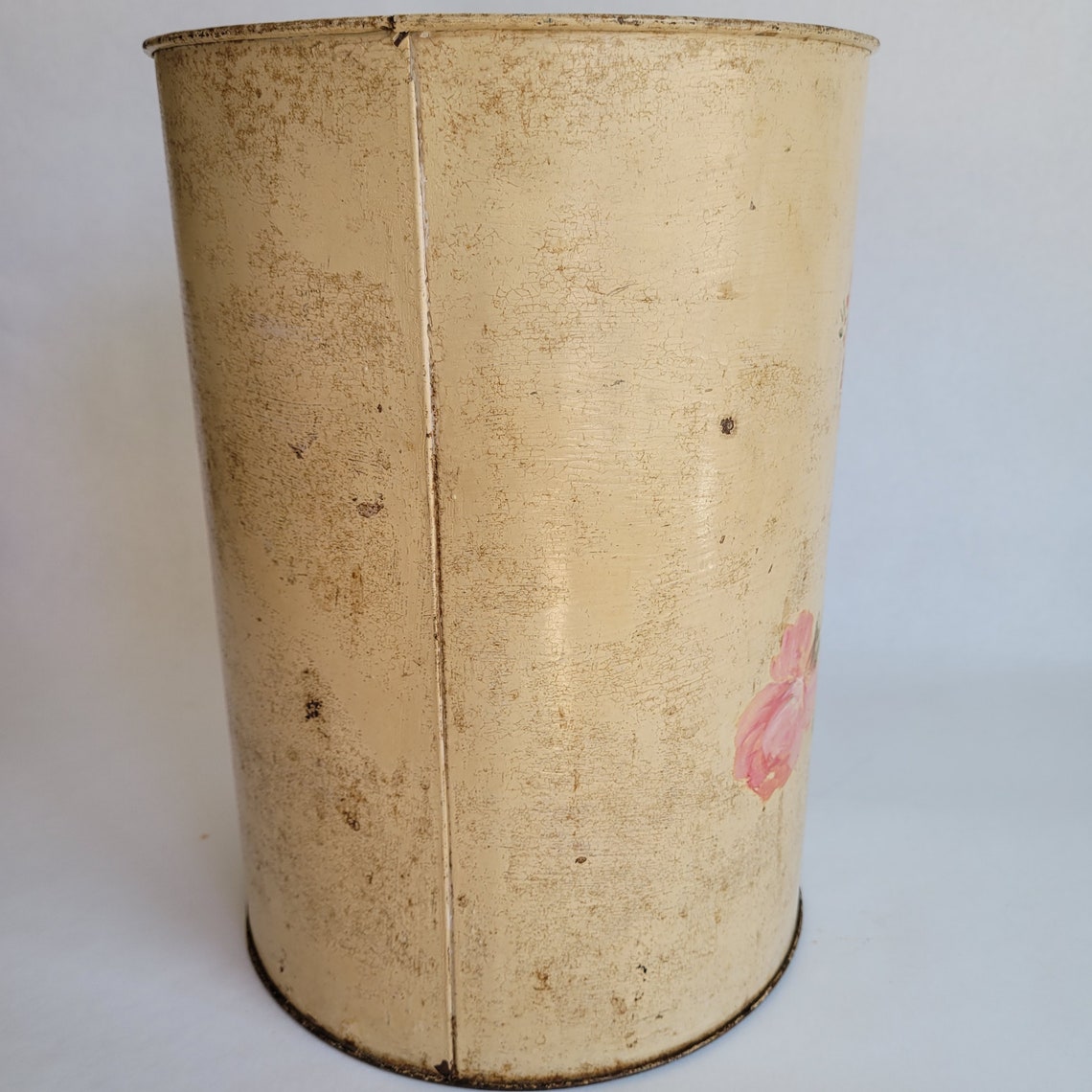 Vintage Metal Trash Can Hand Painted Rose Design Shabby Chic Decor ...