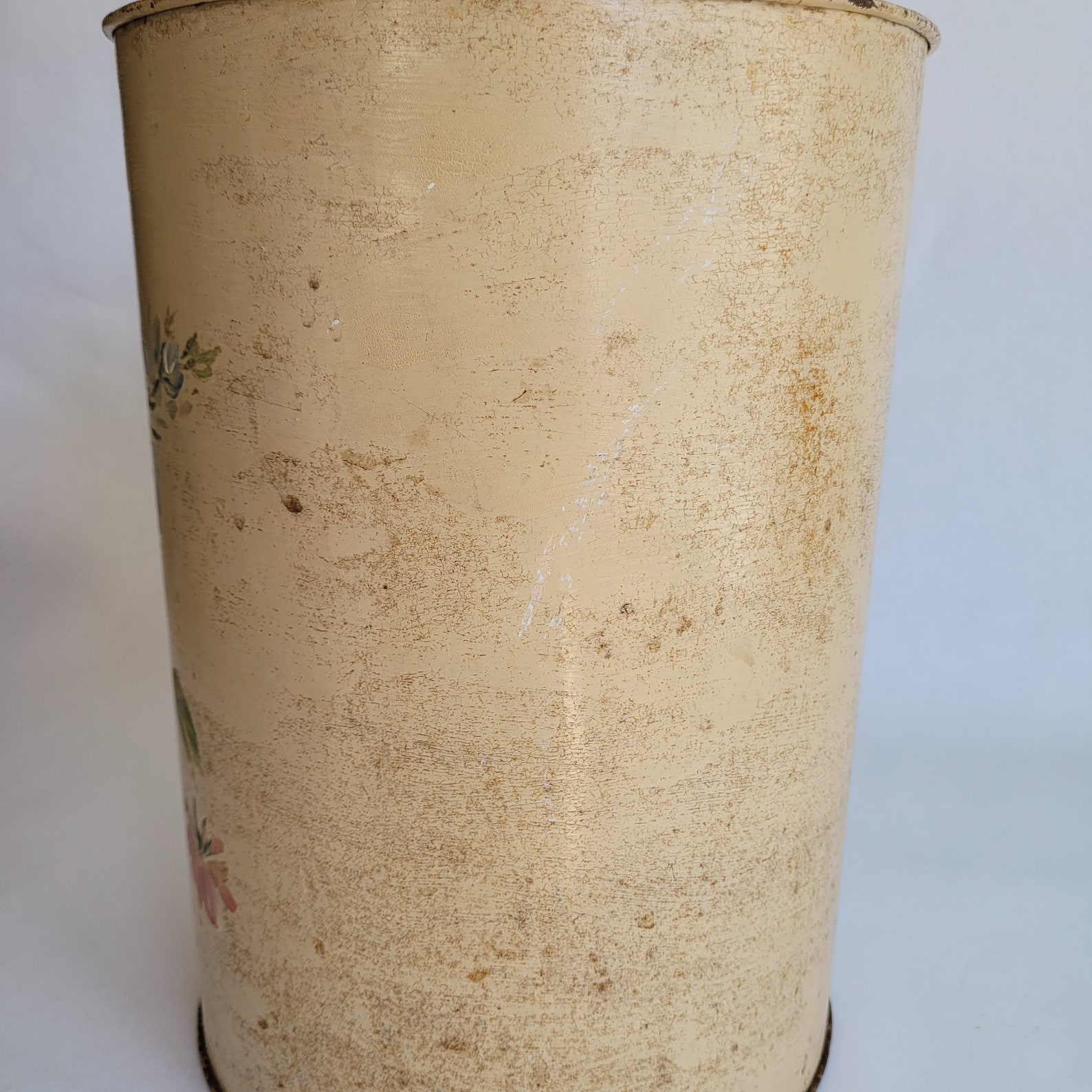 Vintage Metal Trash Can Hand Painted Rose Design Shabby Chic Decor ...