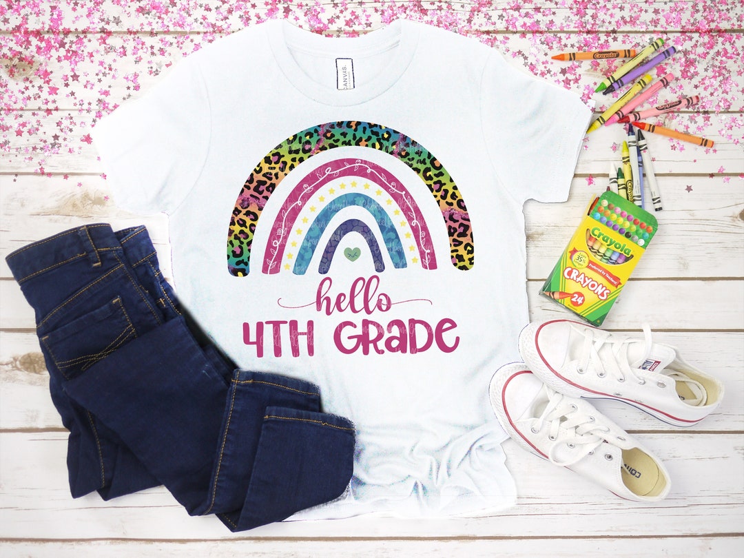 Leopard Rainbow 4th Grade, 4th Grade Shirt, Back to School Png, Hello ...