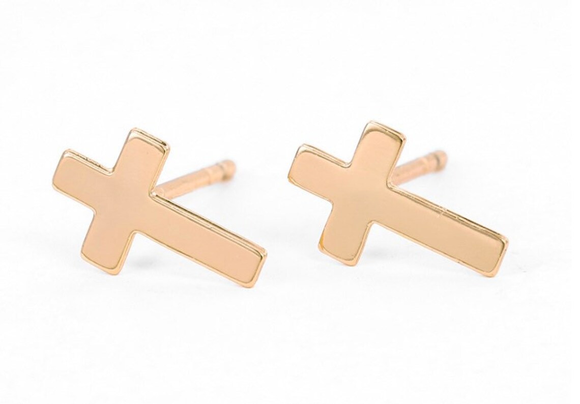Tiny Rose Gold Cross Earrings for Women Small Rose Gold Cross - Etsy