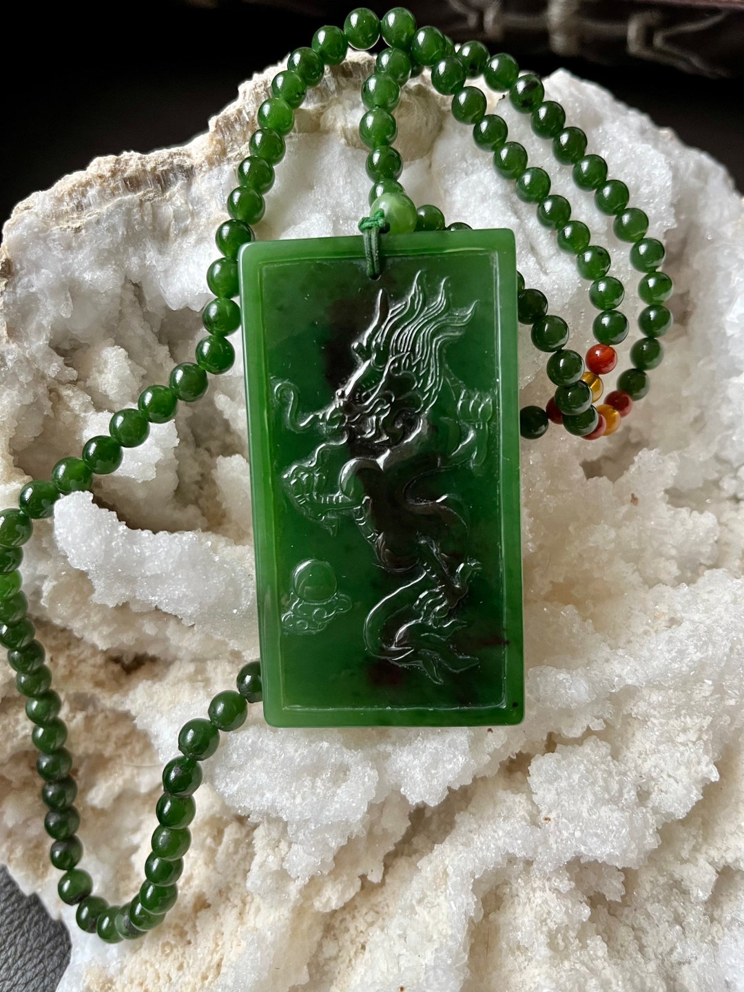 BC Nephrite Jade Chinese Dragon Beaded Necklace - Etsy