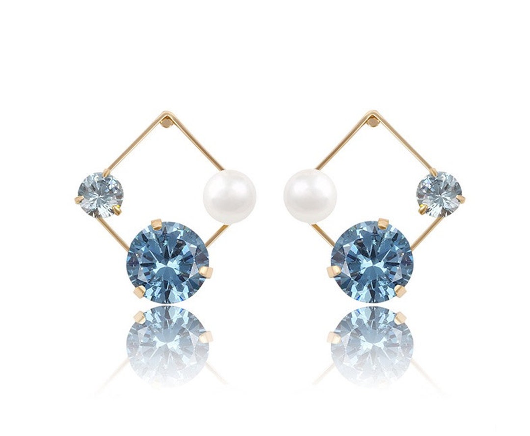 Oro Rosa Triple Piedra Cristal y Pendientes Cuadrados perla - Etsy España