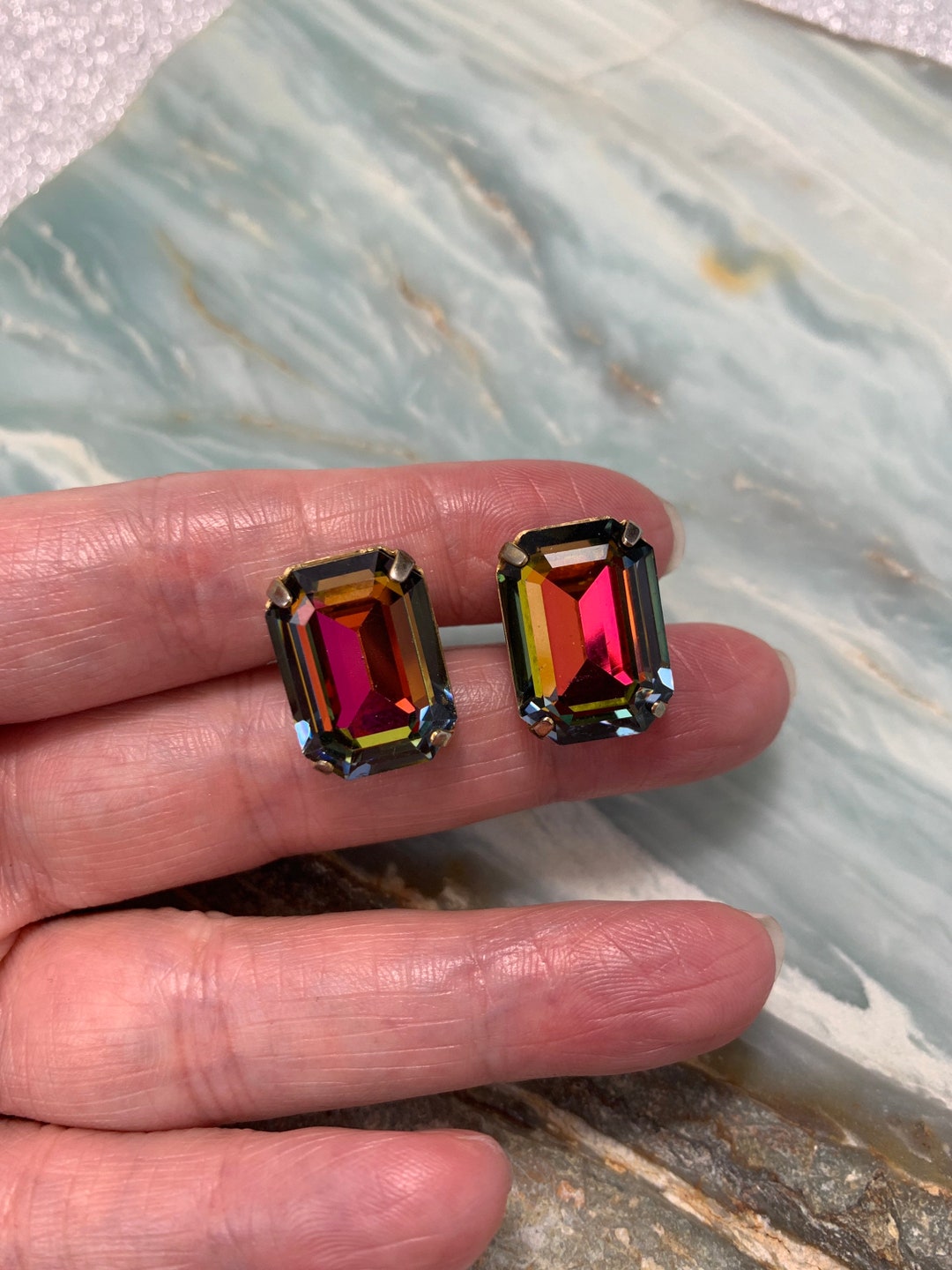 Vintage Cuff Links for Women, Large Crystal Cuff Links, Gemstone Cuff Links, Vintage Suit ...